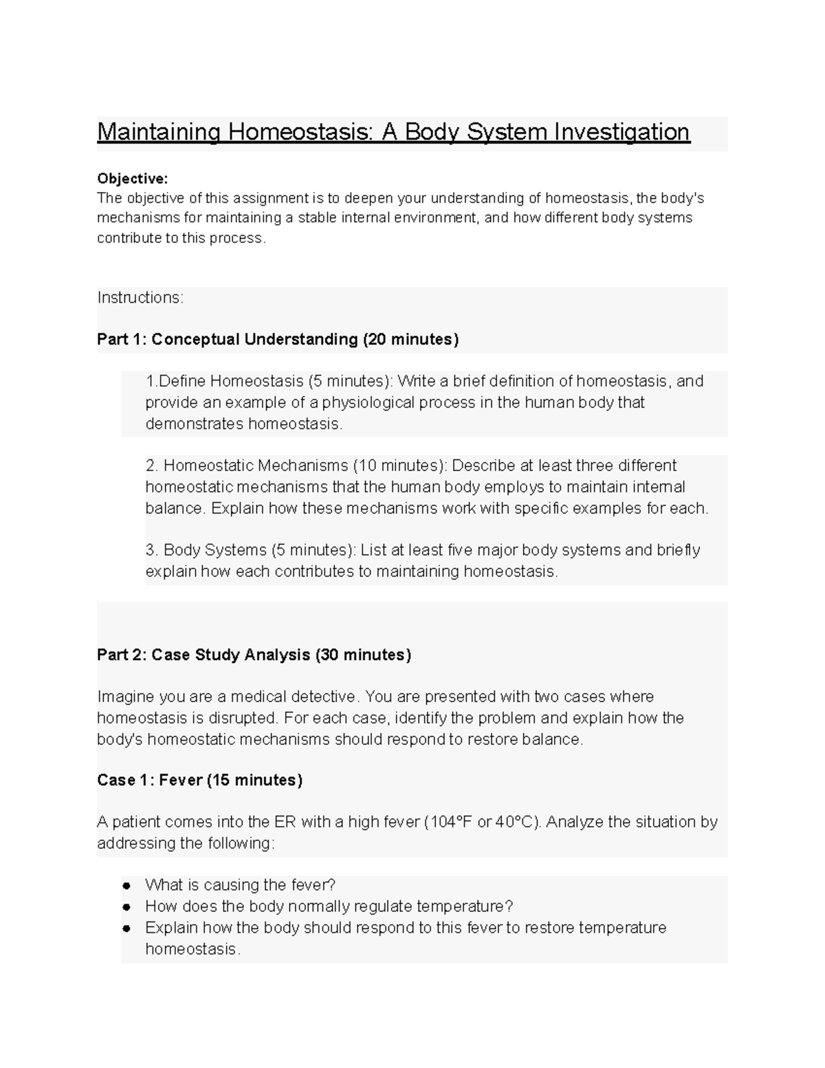 Maintaining Homeostasis-A Body System Investigation - Maintaining ...