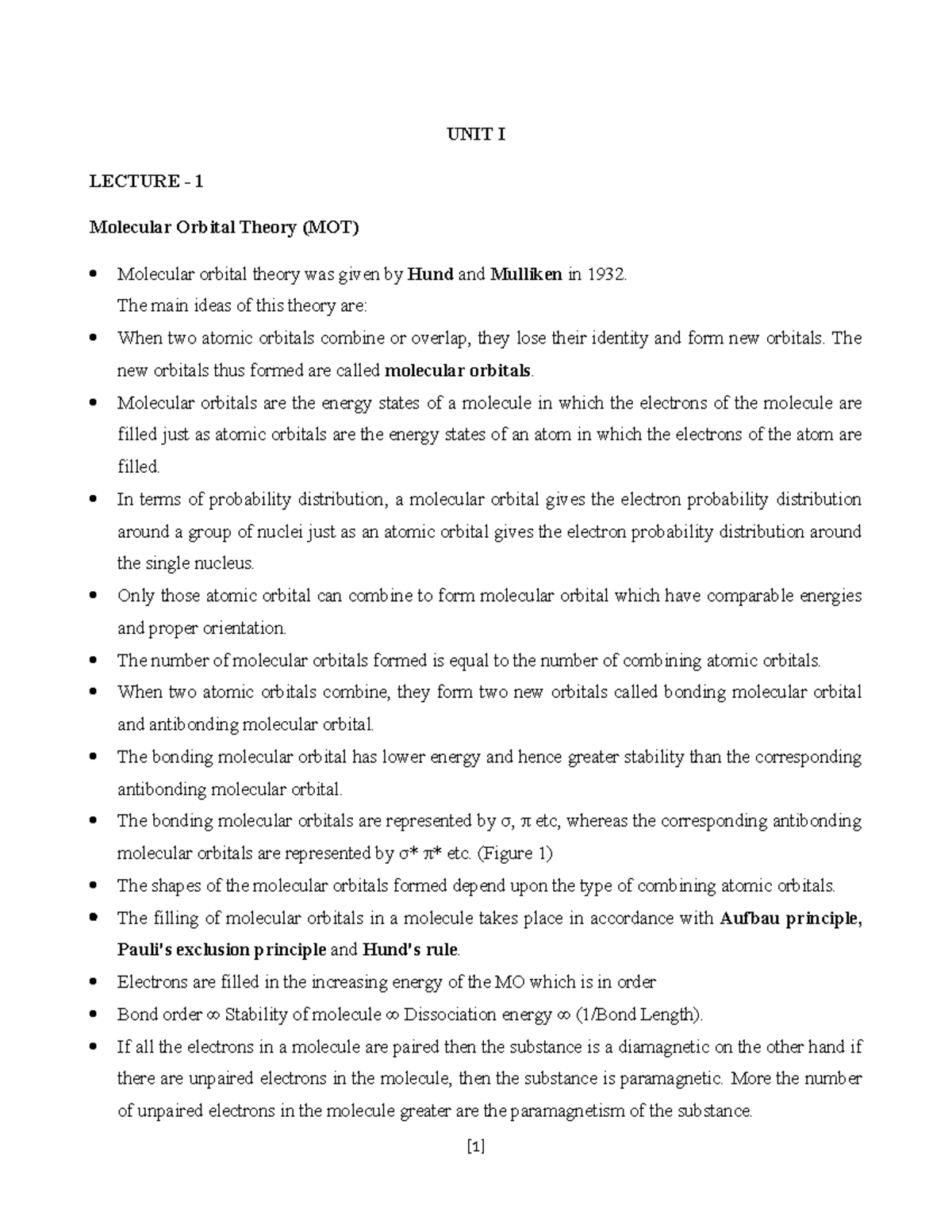Unit 1 to 5 Engineering Chemistry Notes - UNIT I LECTURE - 1 Molecular ...