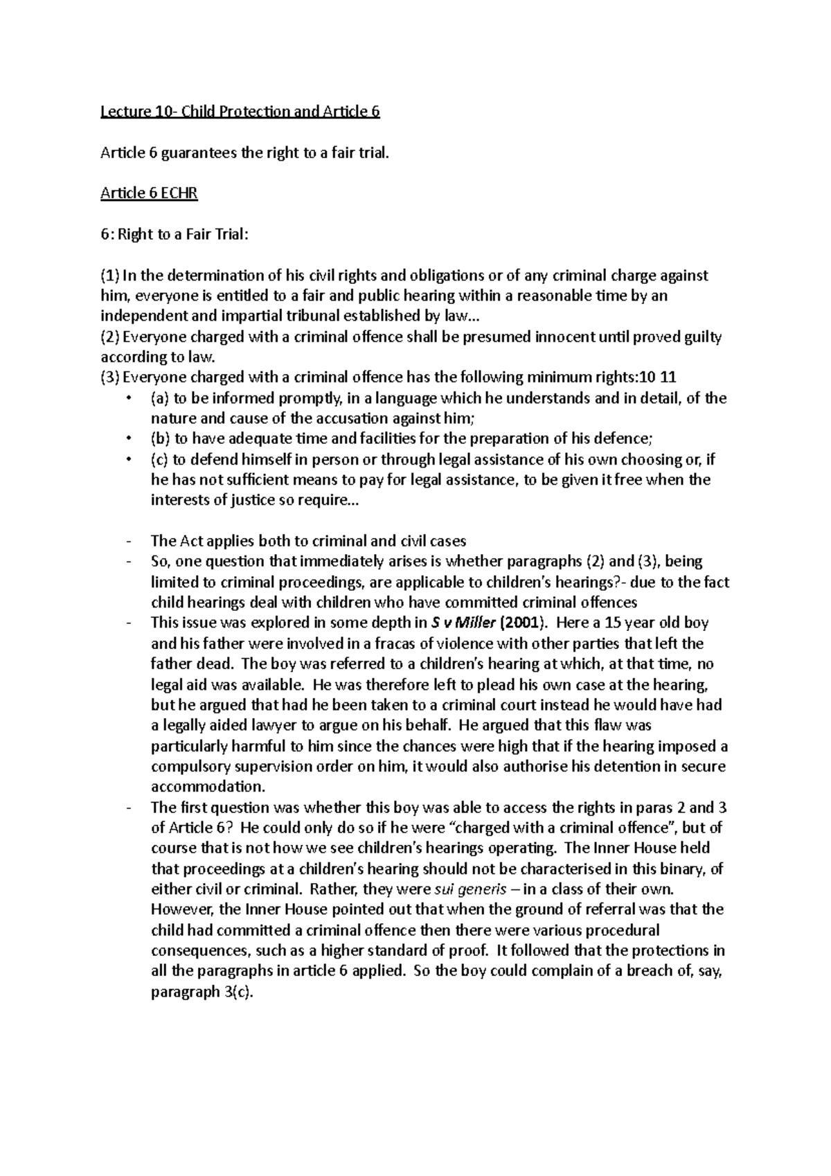 Lecture 10 - Child Protection and Article 6 - Article 6 ECHR 6: Right ...