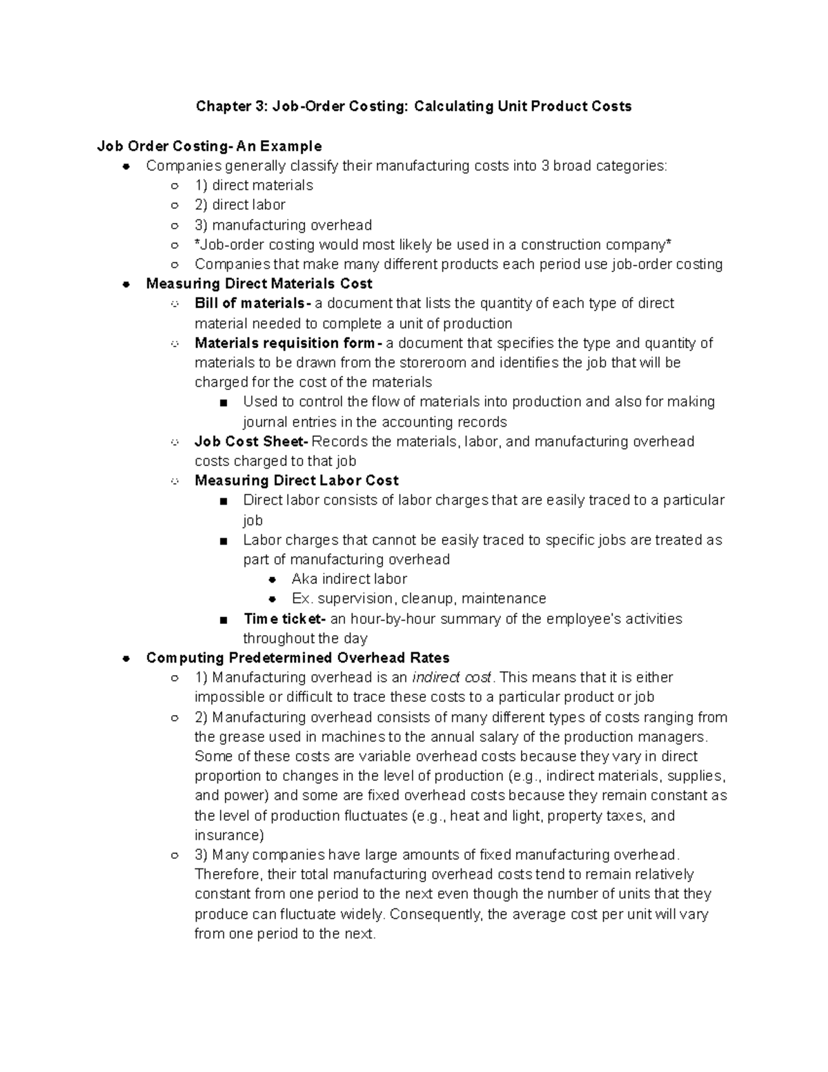 Ch 3 notes acct 2020 - Professor: Emily McCorkle - Chapter 3: Job-Order ...