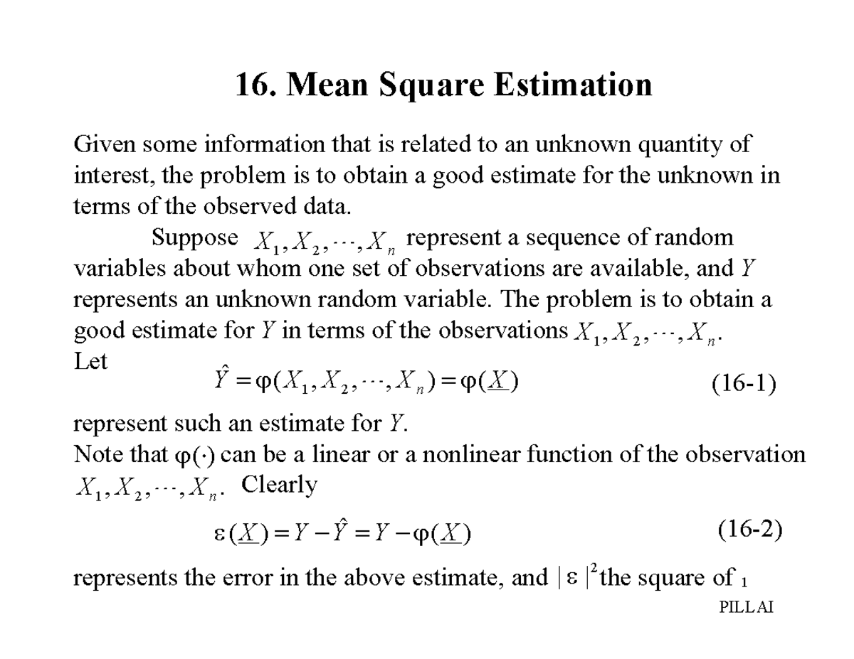 El6303 Lect 12 Mean Square Estimation 1 16 Mean Square Estimation Given Some Information That