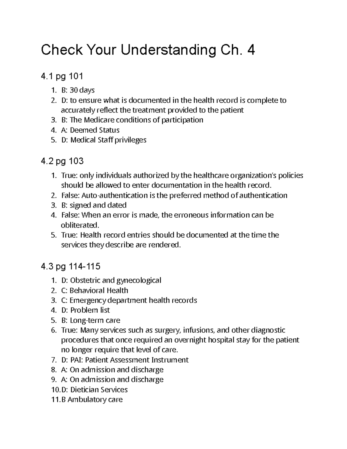 Check Your Understanding CH 4 - 4 4 pg 101 1. B: 30 days 2. D: to ...