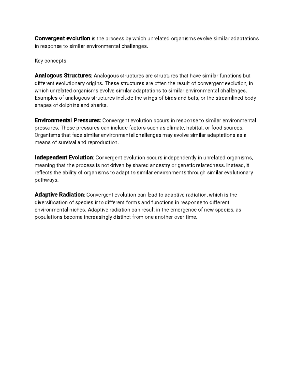 Convergent Evolution - Key concepts Analogous Structures: Analogous ...