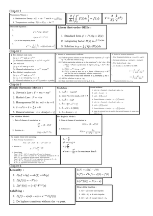 MA1511 Cheat Sheet - Tangent and Normal Lagrange Multiplier Double Integral Over a general ...