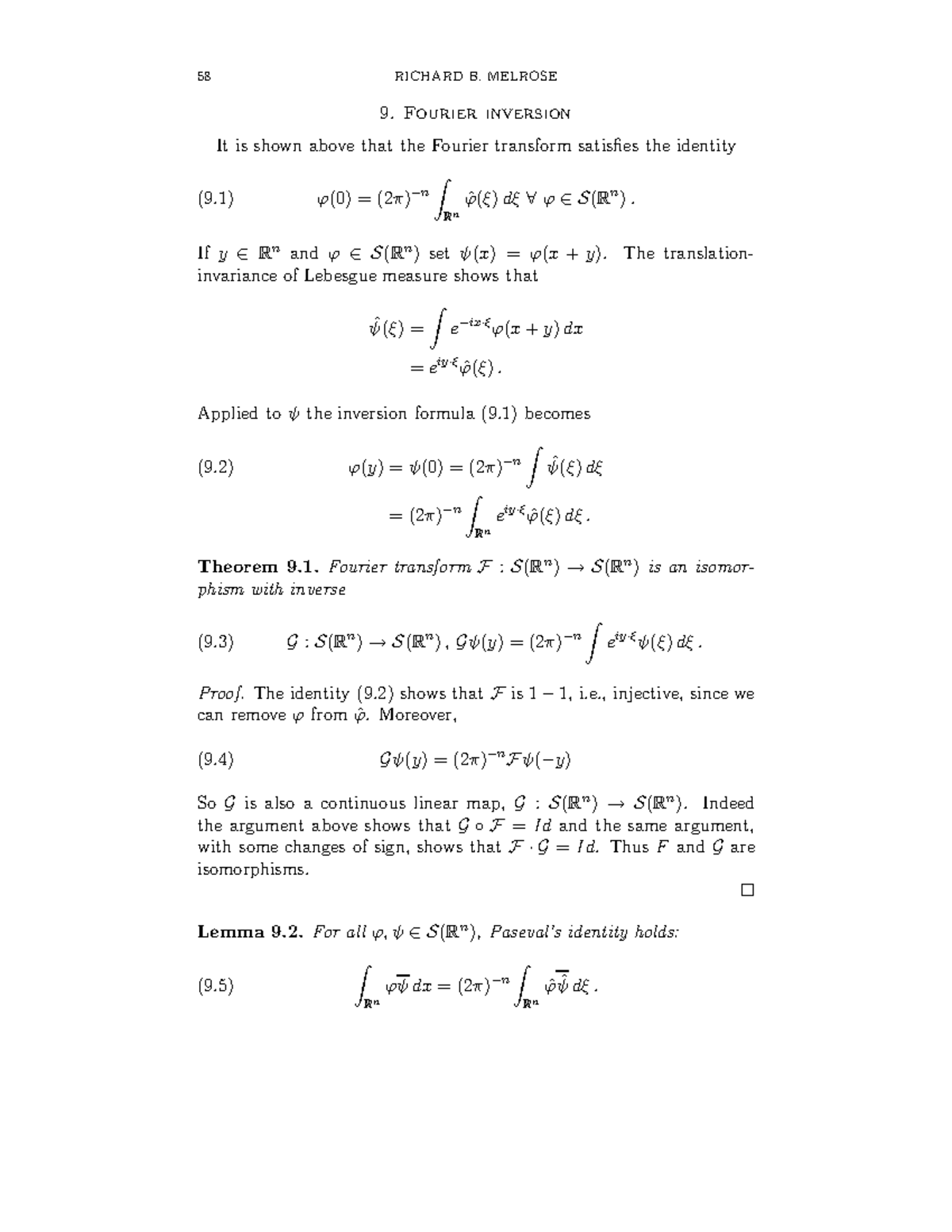 Fourier Inversion - Lecture notes 1-3 - 58 RICHARD B. MELROSE Fourier ...