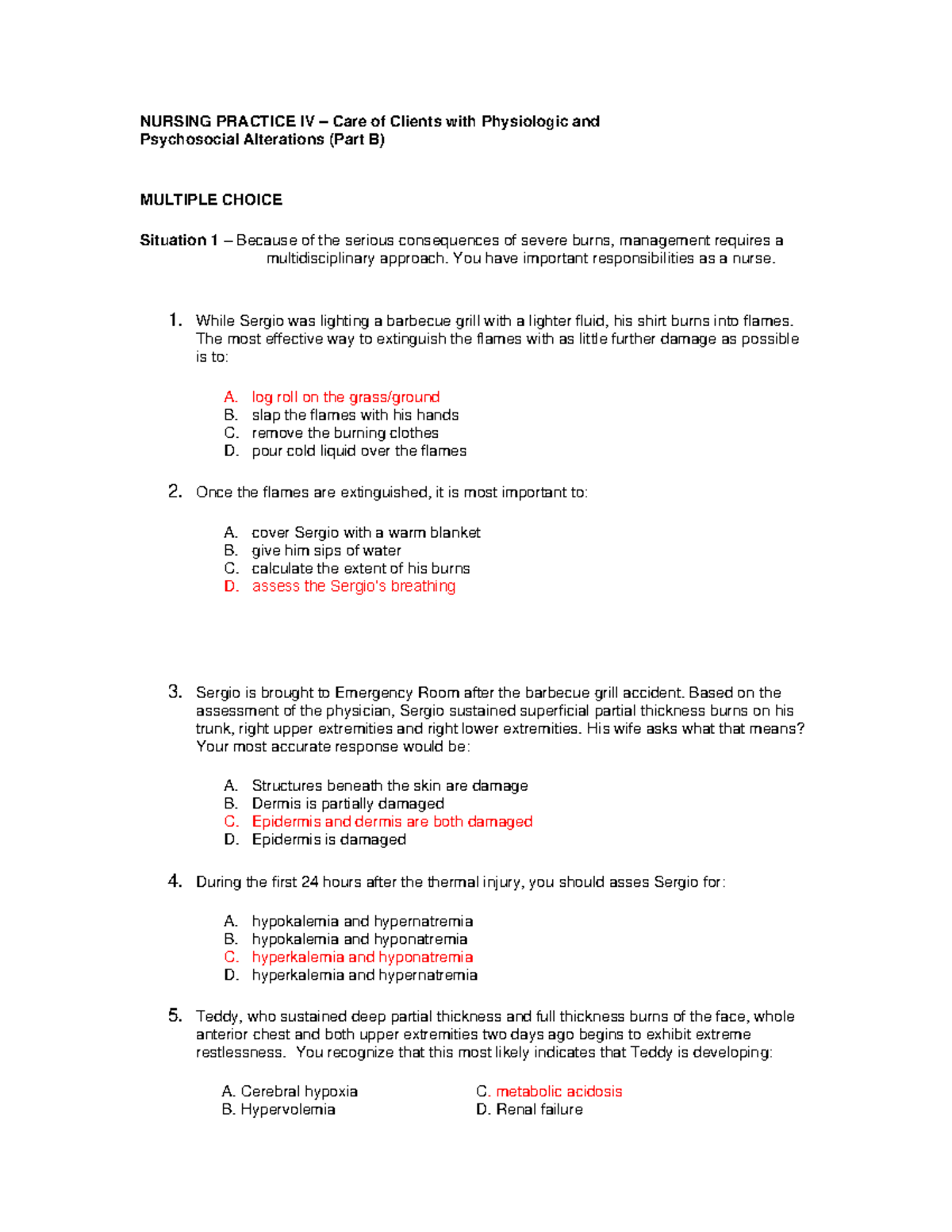 Nursing-Practice-IV - Nursing Notes - NURSING PRACTICE IV – Care of ...