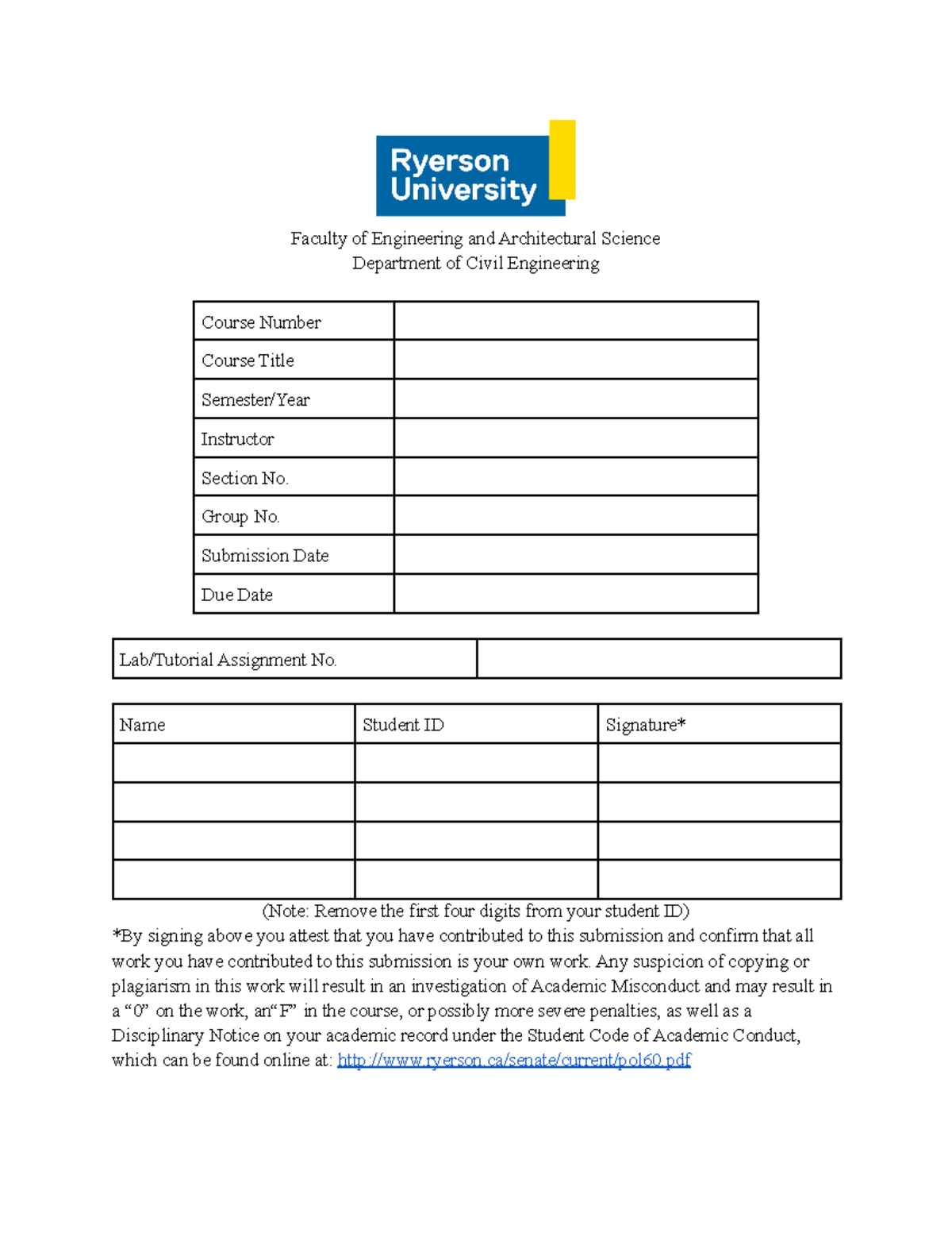 Civil Engineering Department Lab Cover Page - Faculty of Engineering ...