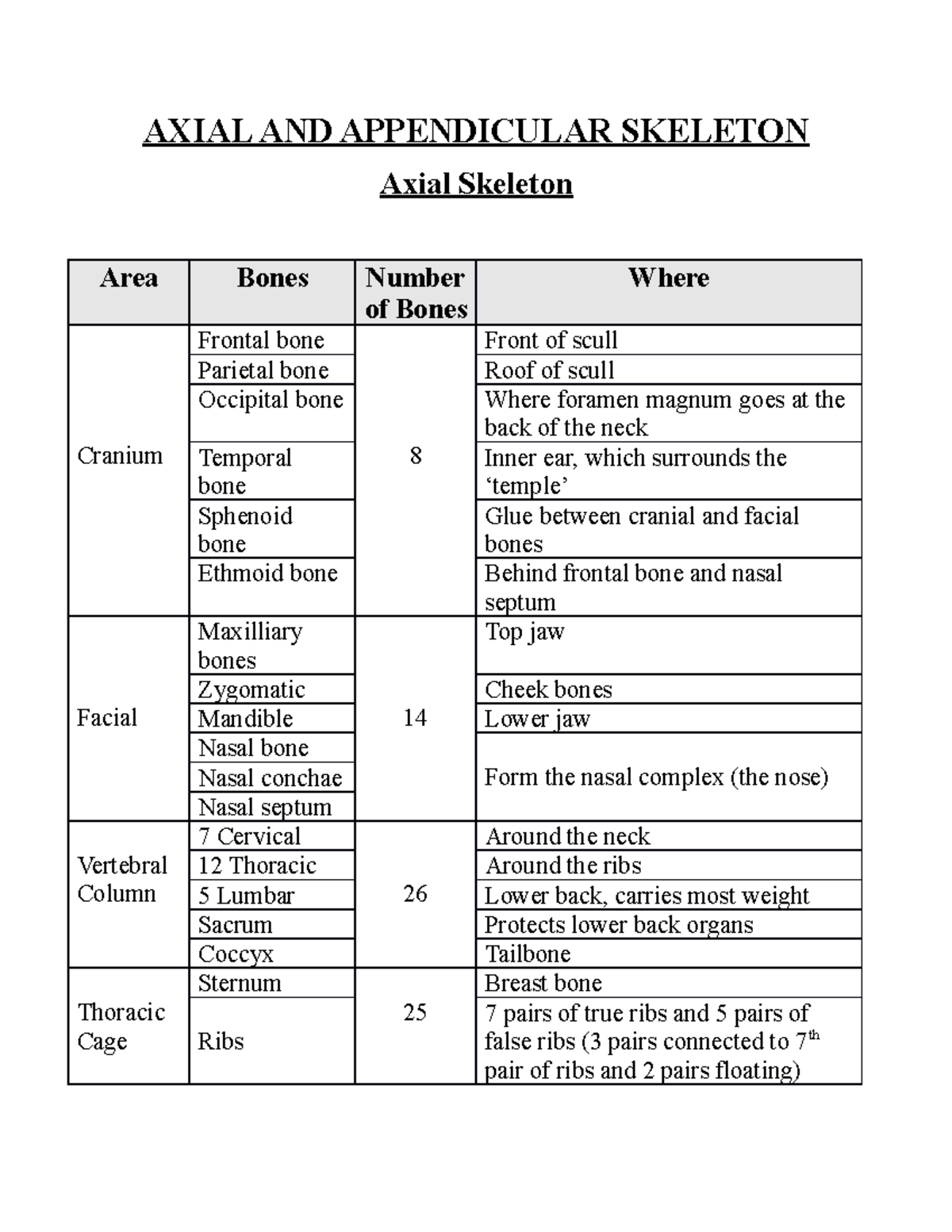 Axial And Appendicular Skeleton - AXIAL AND APPENDICULAR SKELETON Axial ...