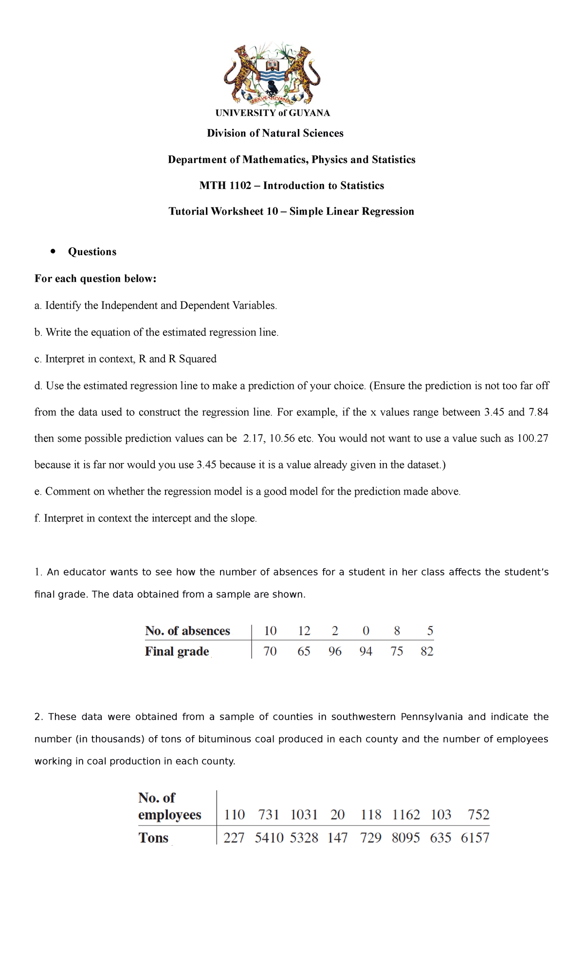 Tutorial Worksheet 10 - Practice questions to prepare for weekly ...