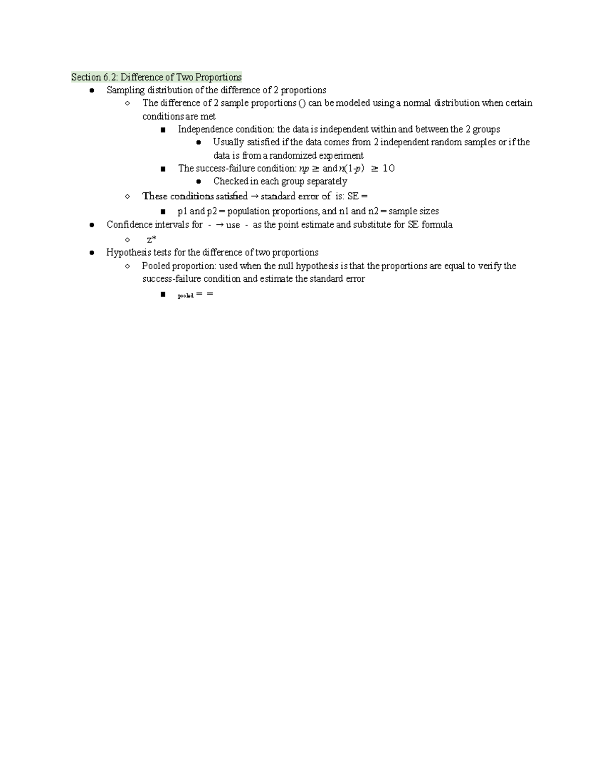 QTM 100 Week 6 7 Readings - Section 6: Difference of Two Proportions Sampling distribution of ...