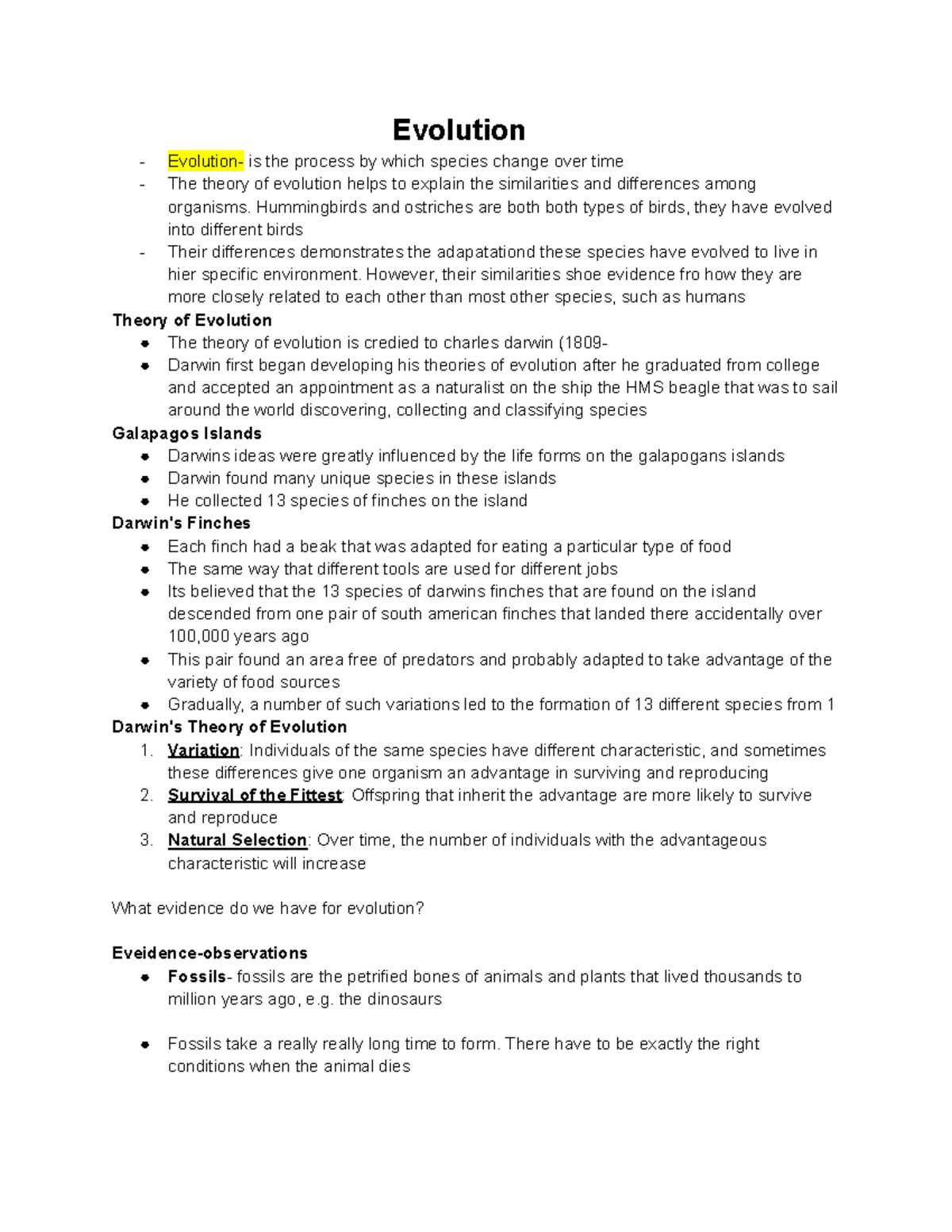 New bio notes - Evolution Evolution- is the process by which species ...
