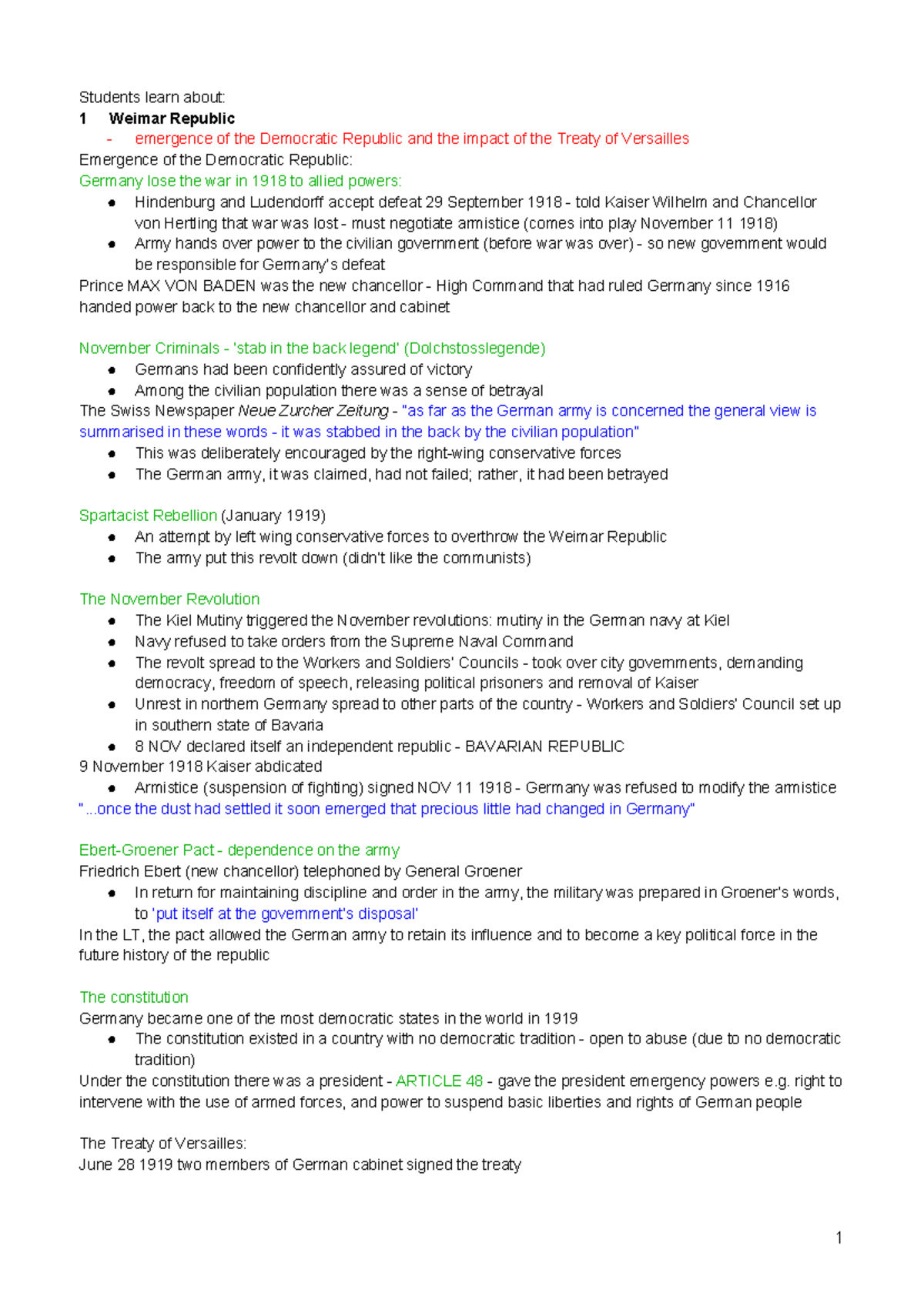 Final Germany Notes - Students learn about: 1 Weimar Republic ...