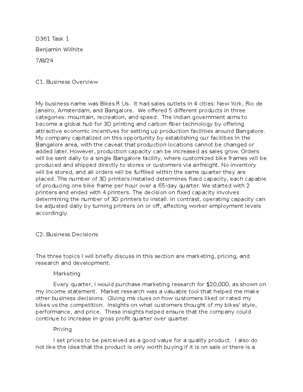 D361 Task 1 - The graduate applies the competencies from across the ...