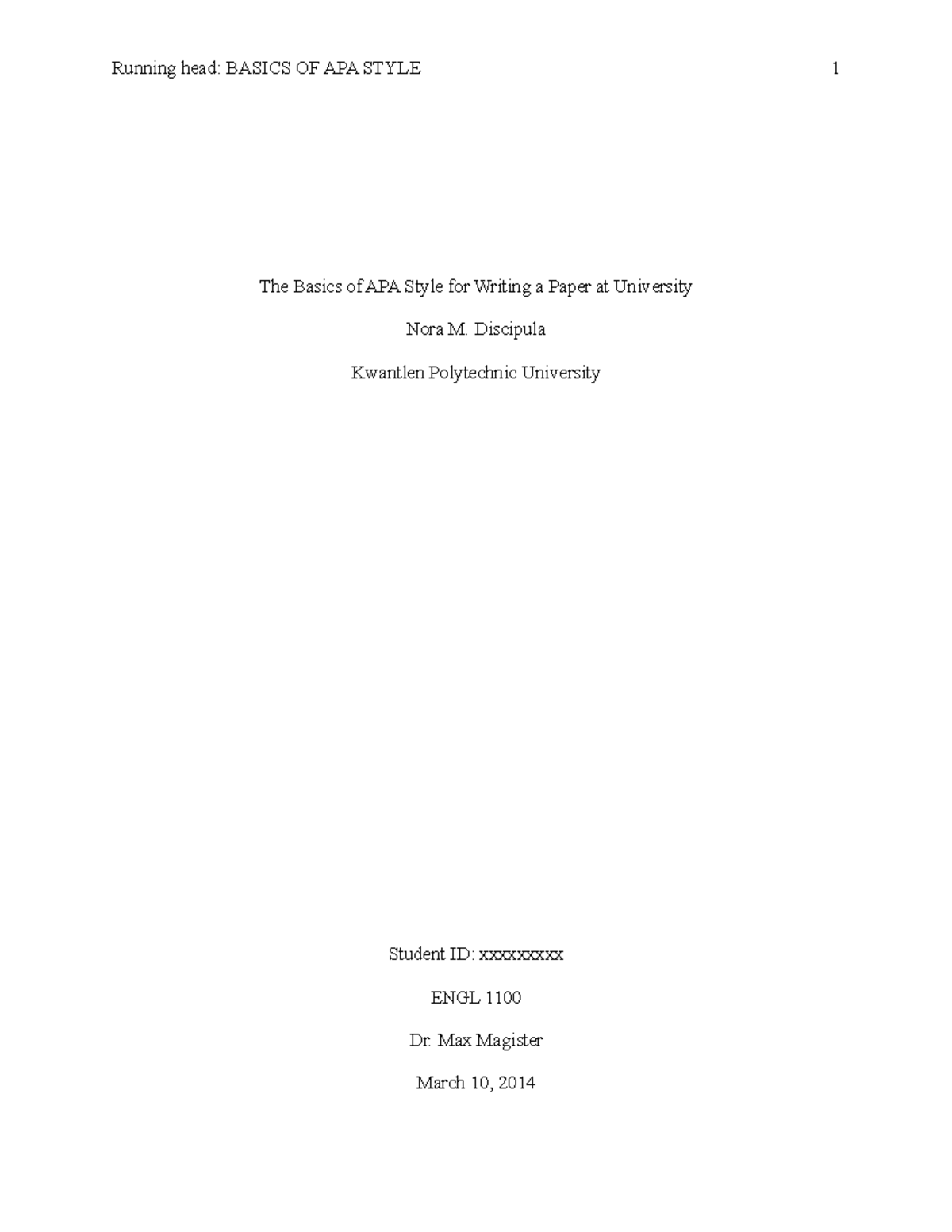 APA Essay template - Running head: BASICS OF APA STYLE 1 The Basics of ...