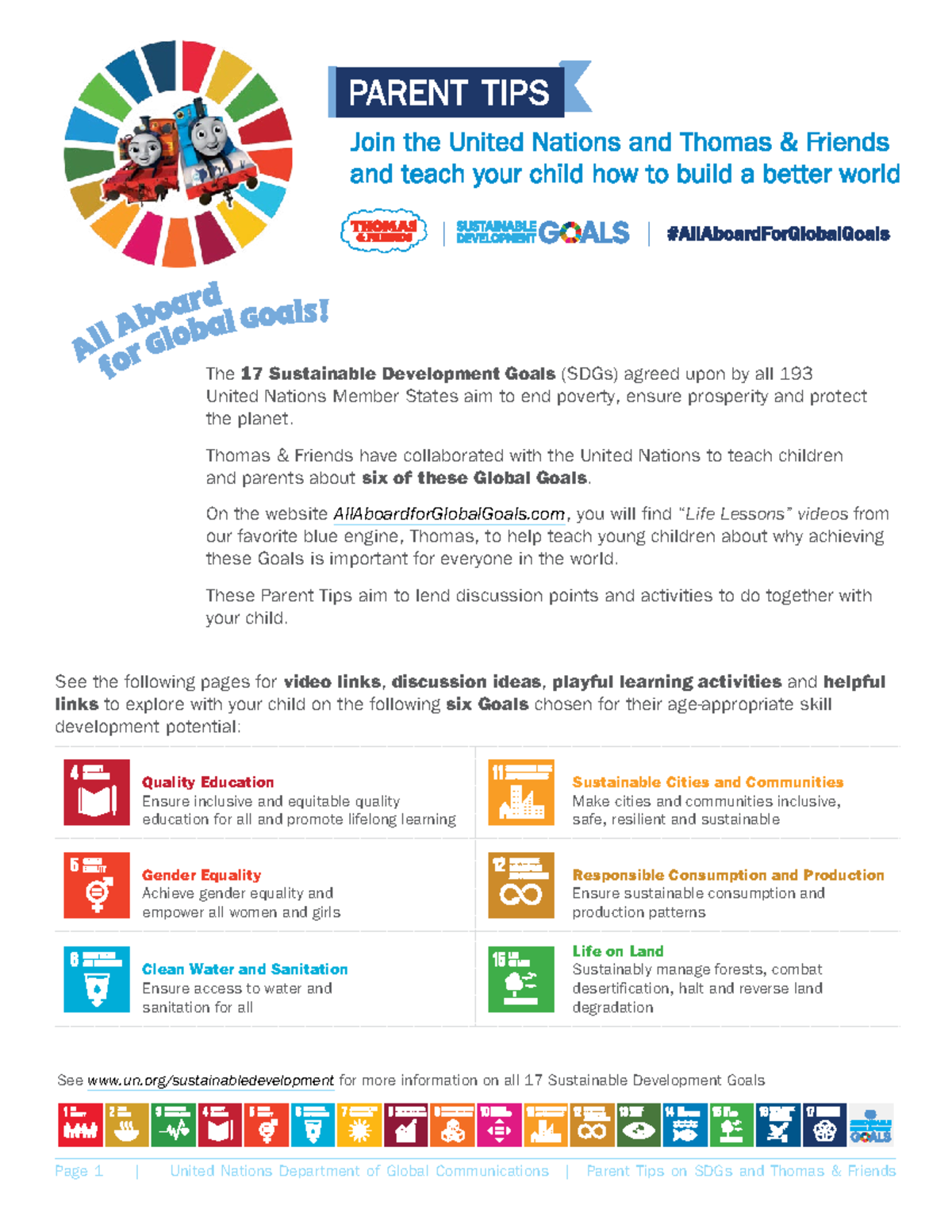 Thomas and Friends UN Parent Tips Jan 2019 - The 17 Sustainable ...