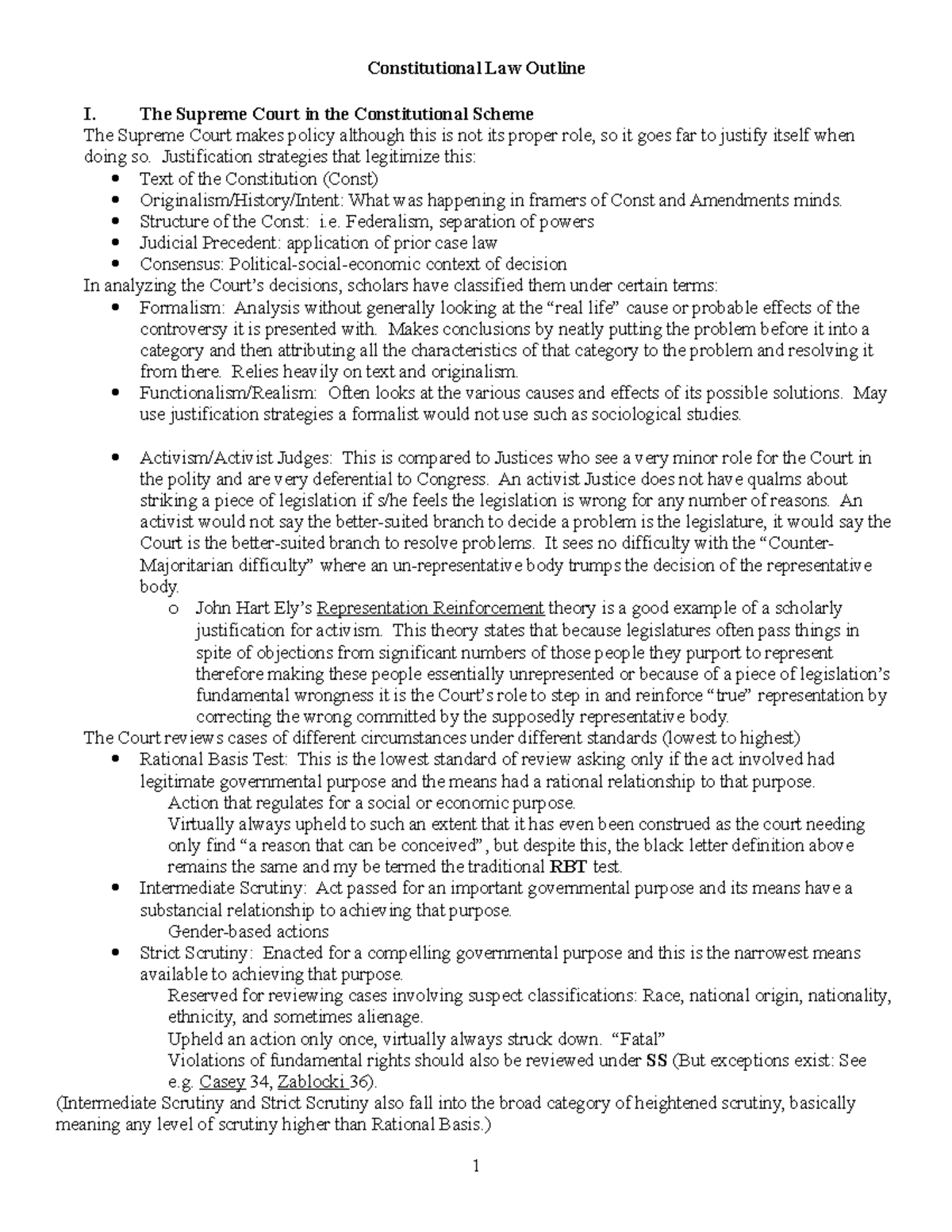 Con Law Kent 2014 - Con Law Kent 2014 - Constitutional Law Outline I ...