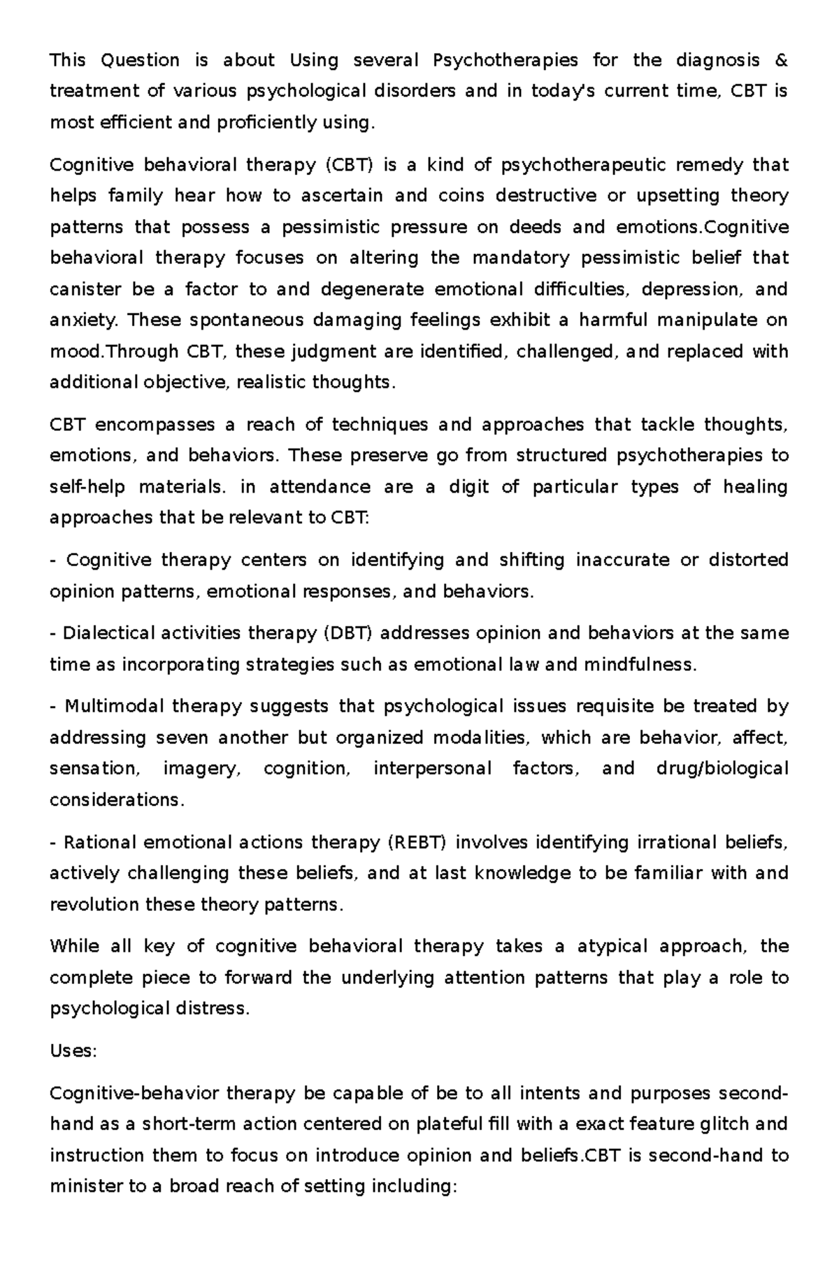 Using several Psychotherapies for the diagnosis & treatment of various ...