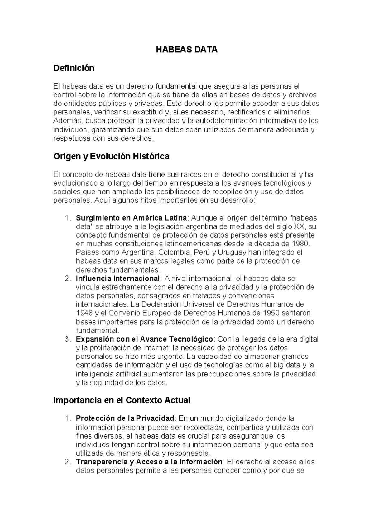 Habeas DATA - HABEAS DATA Definición El habeas data es un derecho ...