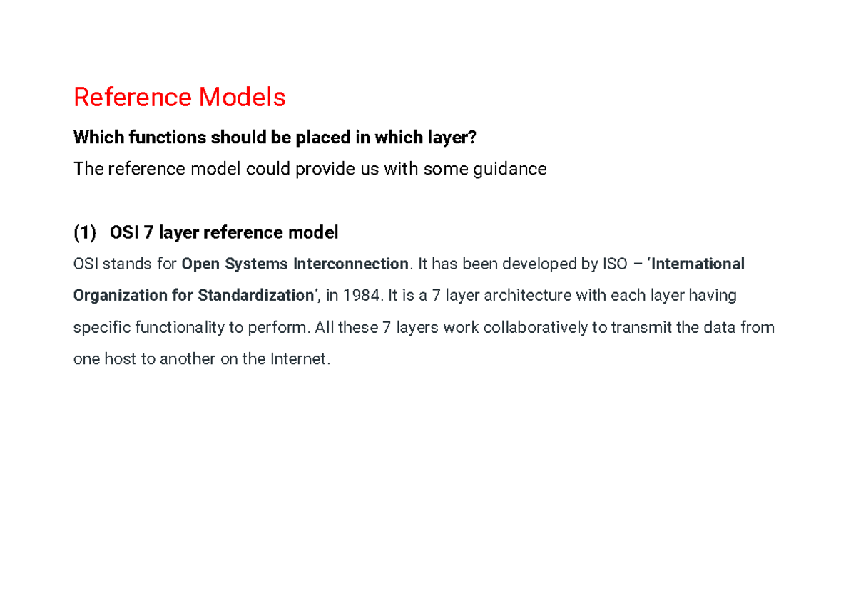 Lecture 5 (intro) - Reference Models Which functions should be placed ...