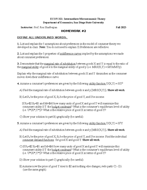 AK HW2 F23 - Homework - ECON 321: Intermediate Microeconomic Theory Department of Economics, San ...