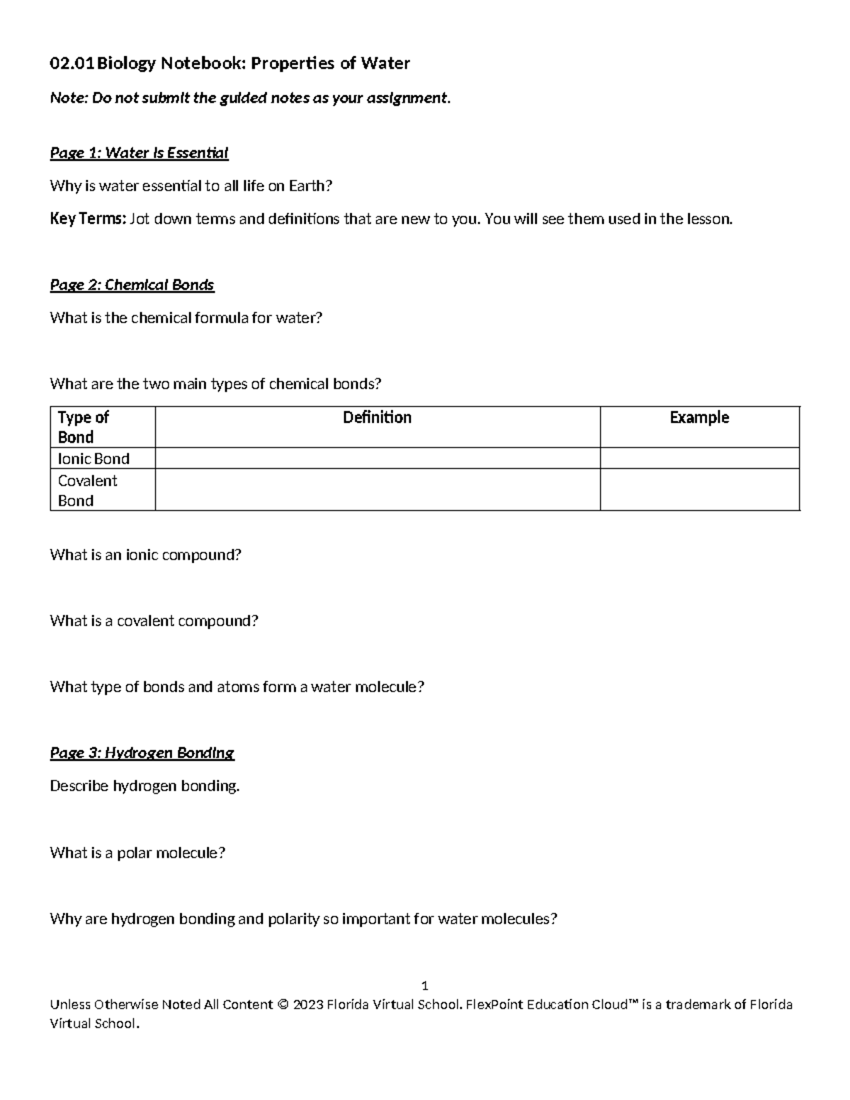 Geometry 02.01 properties of water notes Florida virtual school - 02 ...
