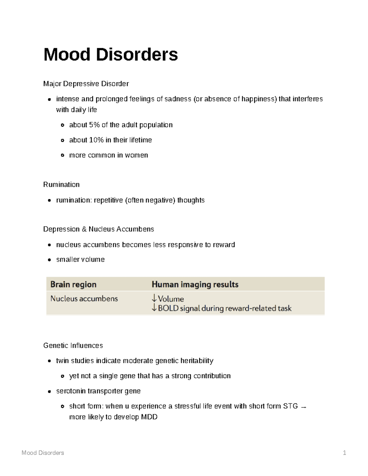 Mood Disorders Notes - Mood Disorders Major Depressive Disorder intense ...