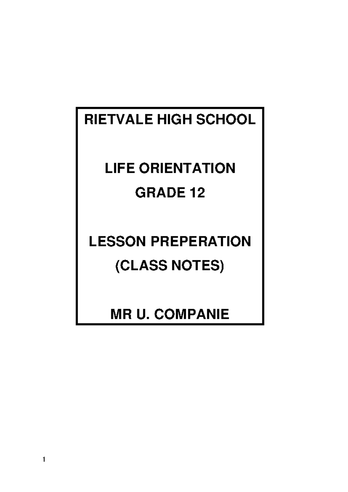 Life Orientation - RIETVALE HIGH SCHOOL LIFE ORIENTATION GRADE 12 ...