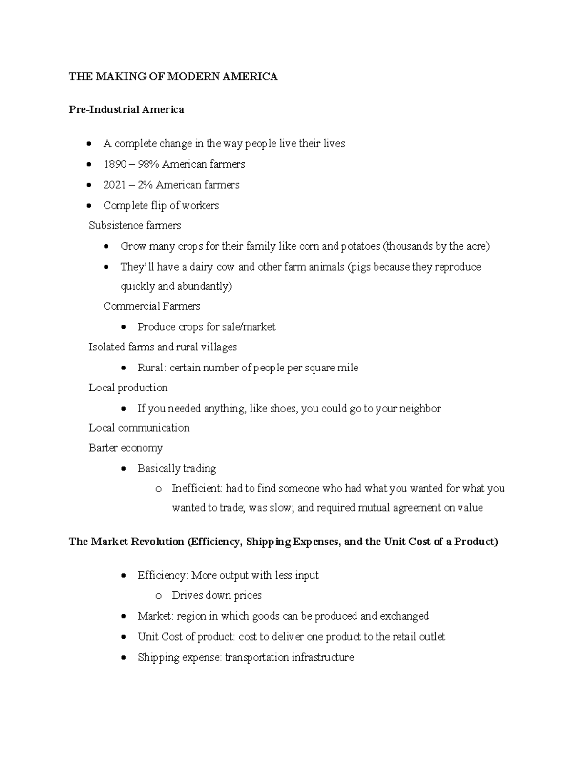 HIST 1302 7 - THE MAKING OF MODERN AMERICA: Pre-Industrial America; The ...