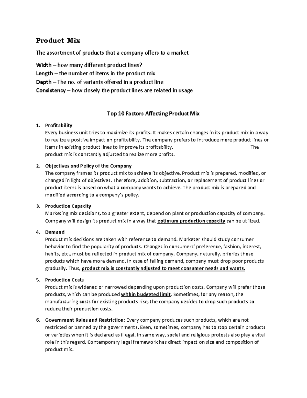 Product Mix - This is related to Marketing Management a helpful lecture ...