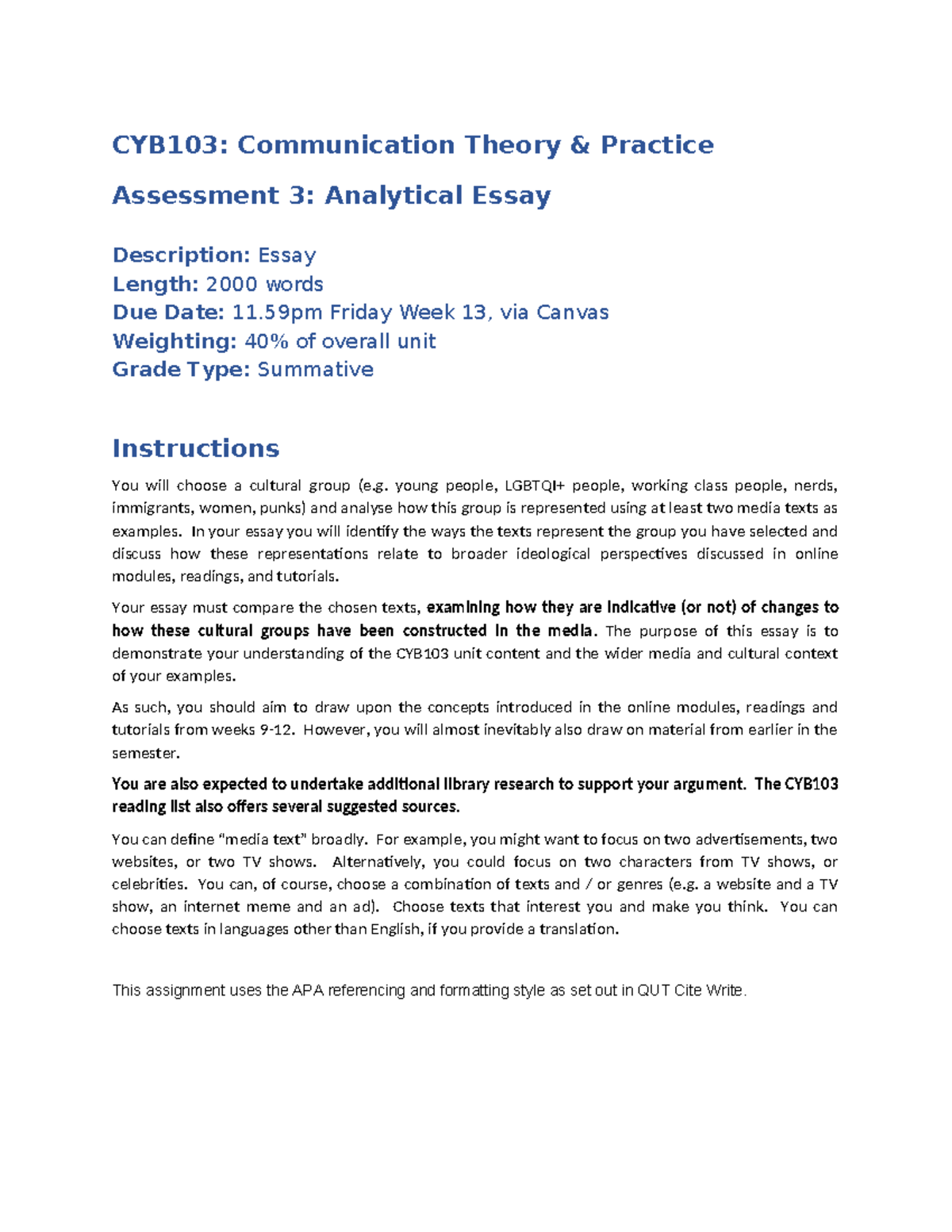 A3 guide - A3 structure/template - CYB103: Communication Theory ...