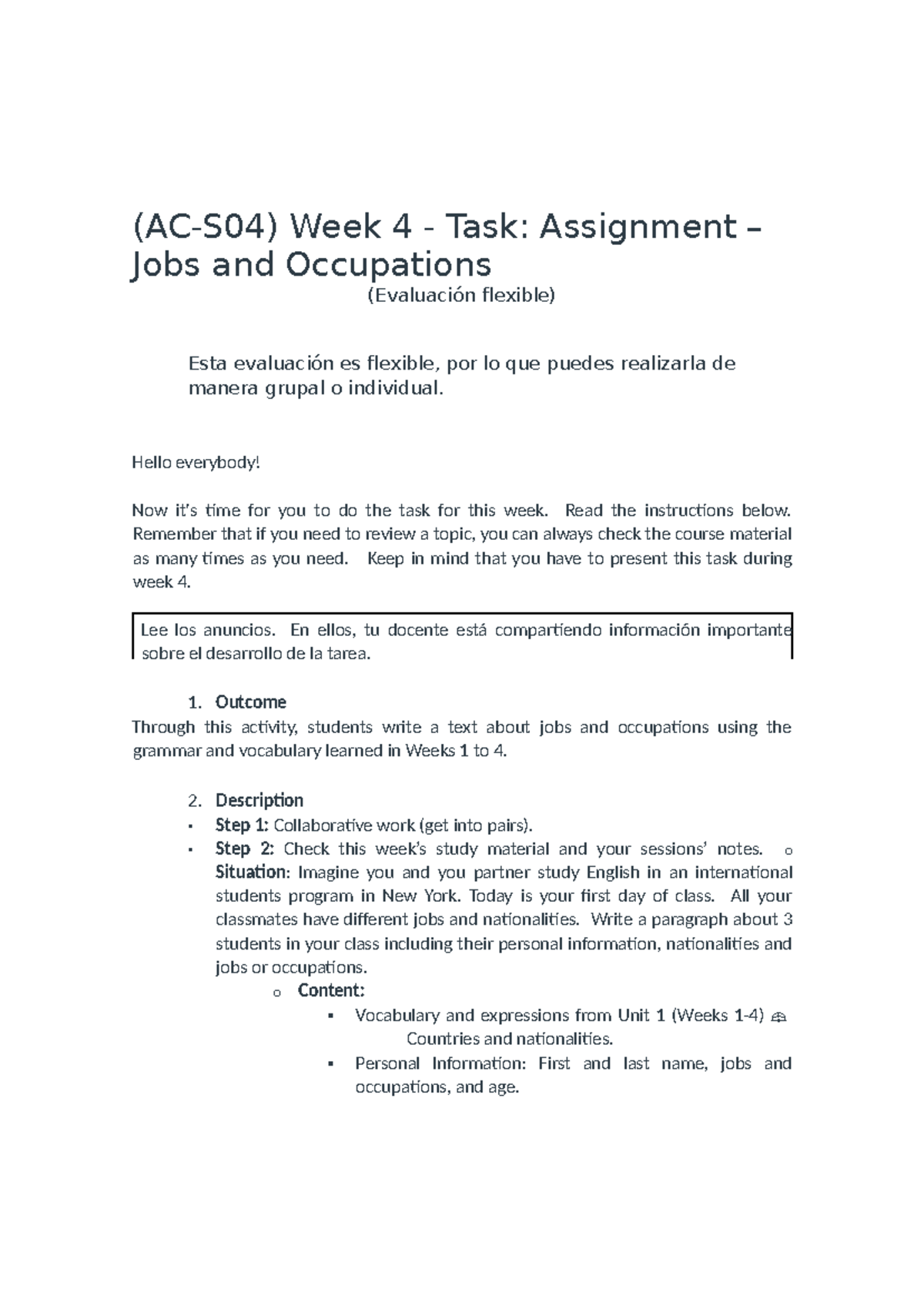 Tarea 4 ingles - dssdrgrg - (AC-S04) Week 4 - Task: Assignment – Jobs and Occupations ...