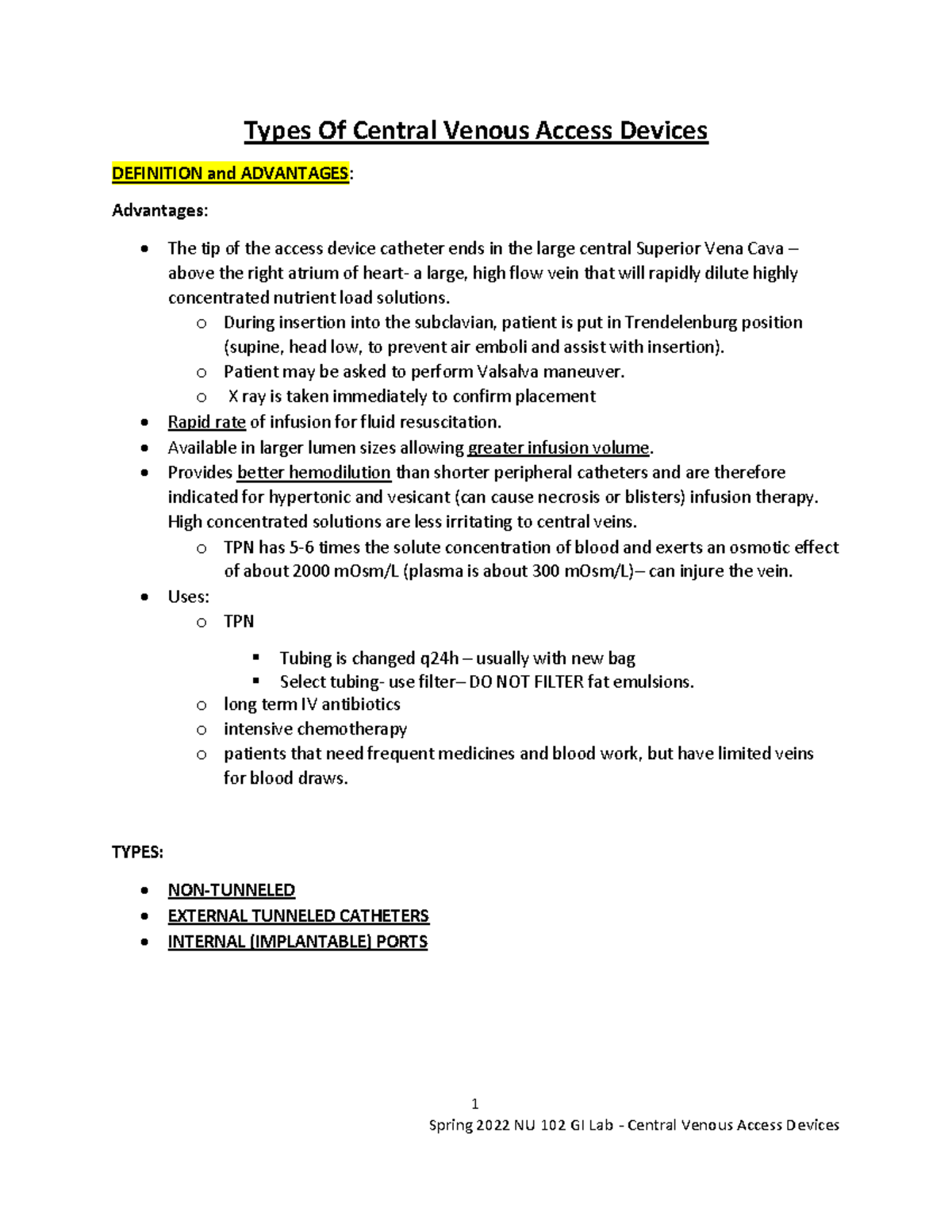 Central Venous Access Devices - 1 Types Of Central Venous Access ...