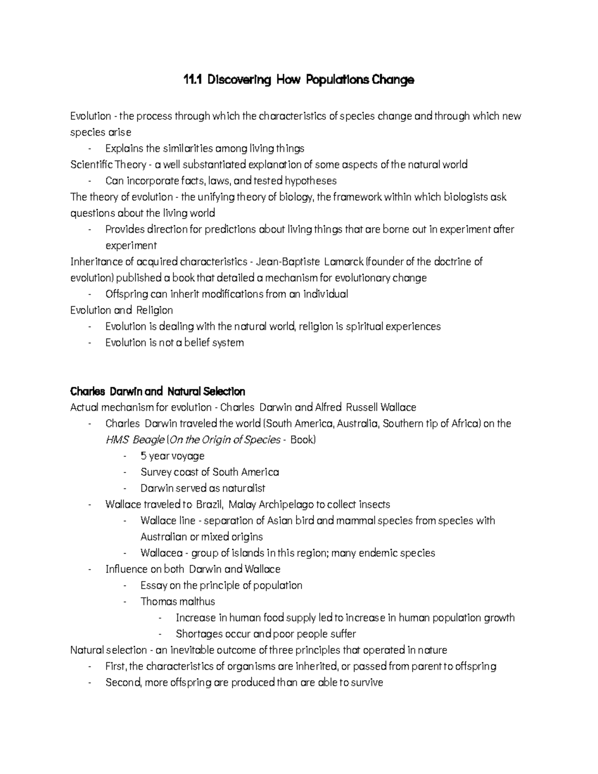Lesson 3 - Principles of Biology - 11. 1 Discovering How Populations Change Evolution - the ...