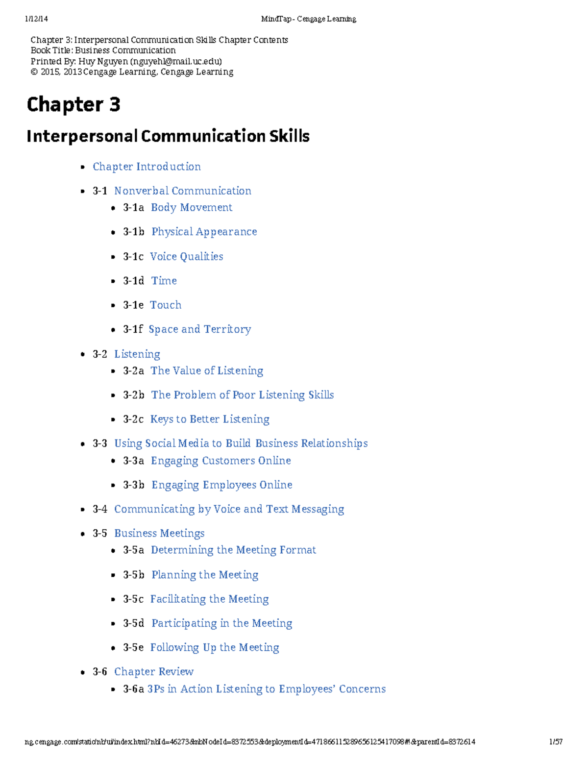 Chapter 3 - Chapter 3: Interpersonal Communication Skills Chapter Contents Book Title: Business ...