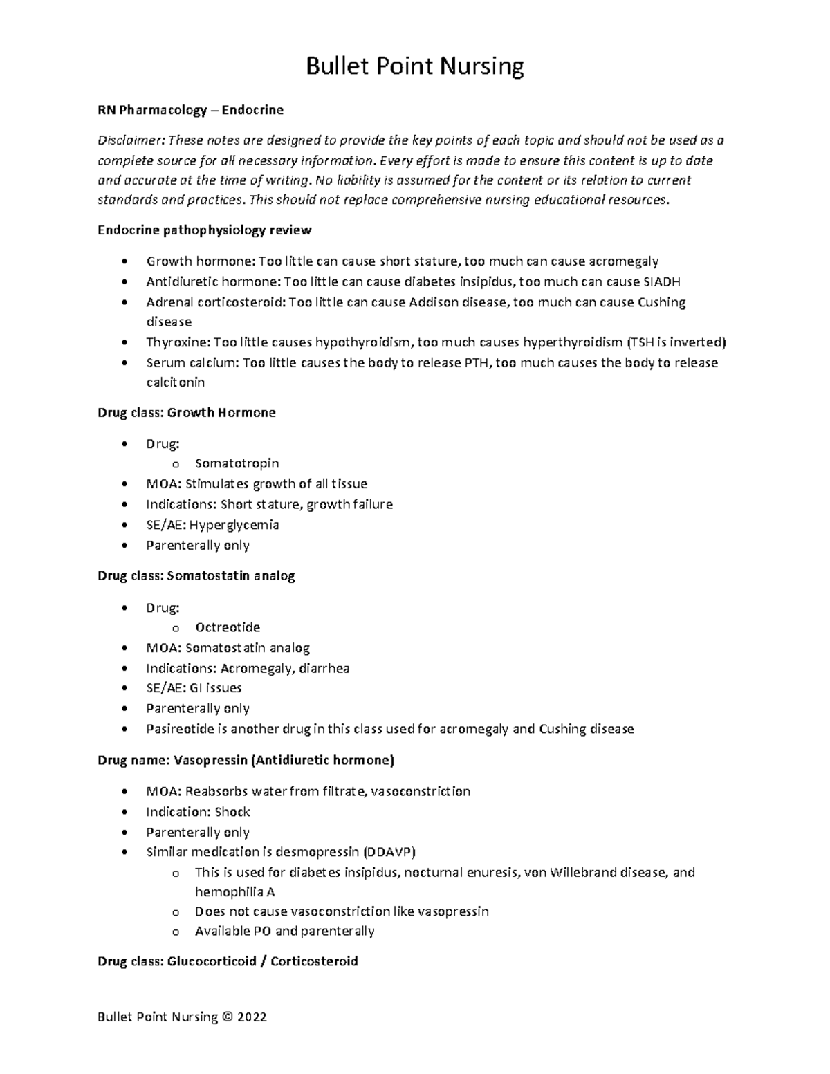 Nursing Pharmacology - Endocrine - Bullet Point Nursing Bullet Point ...