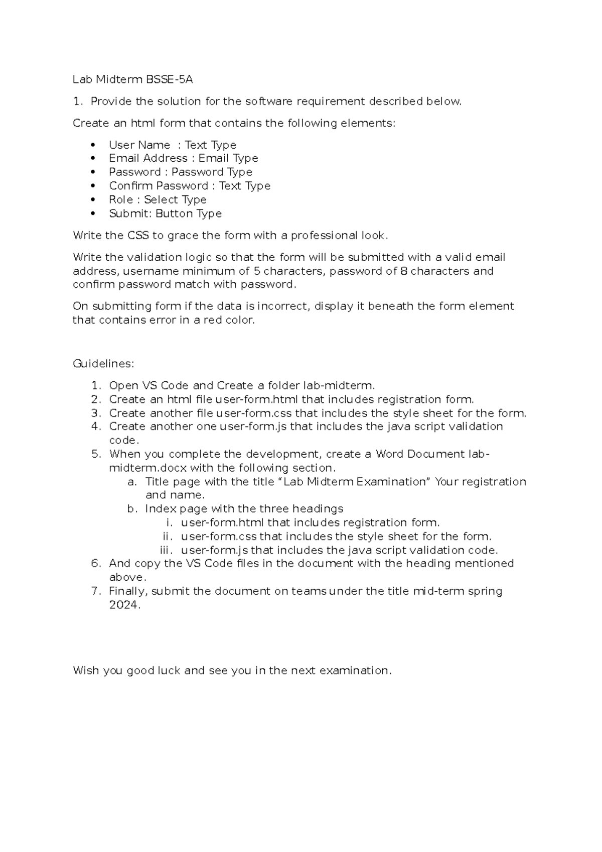 Lab Midterm Web Technologies - Spring 2024 BSSE-5A - Lab Midterm BSSE-5A Provide the solution ...