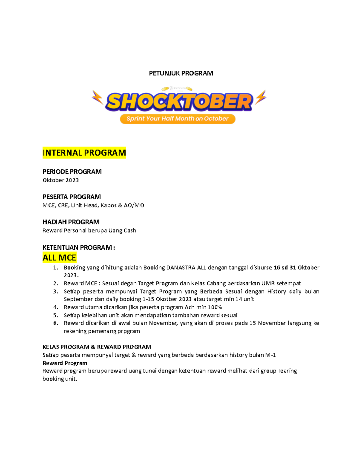 202310 Shocktober Danastra - PETUNJUK PROGRAM INTERNAL PROGRAM PERIODE ...