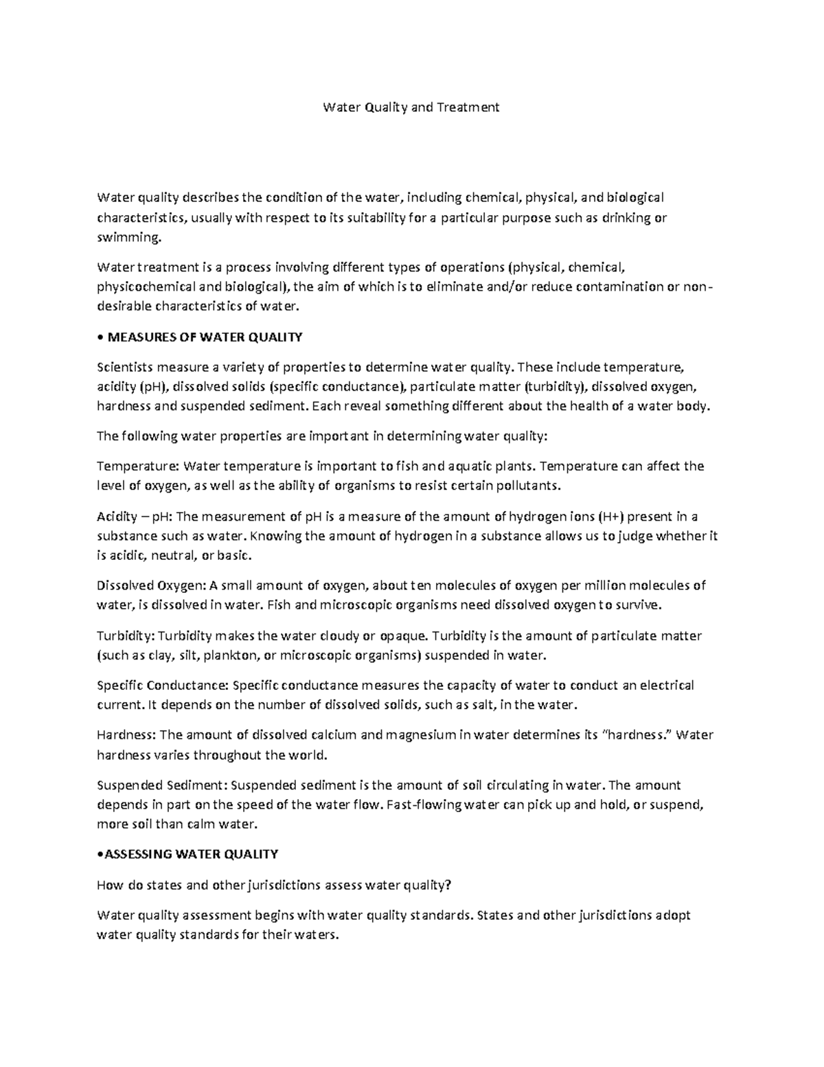 Water Quality and treatment - Water Quality and Treatment Water quality ...