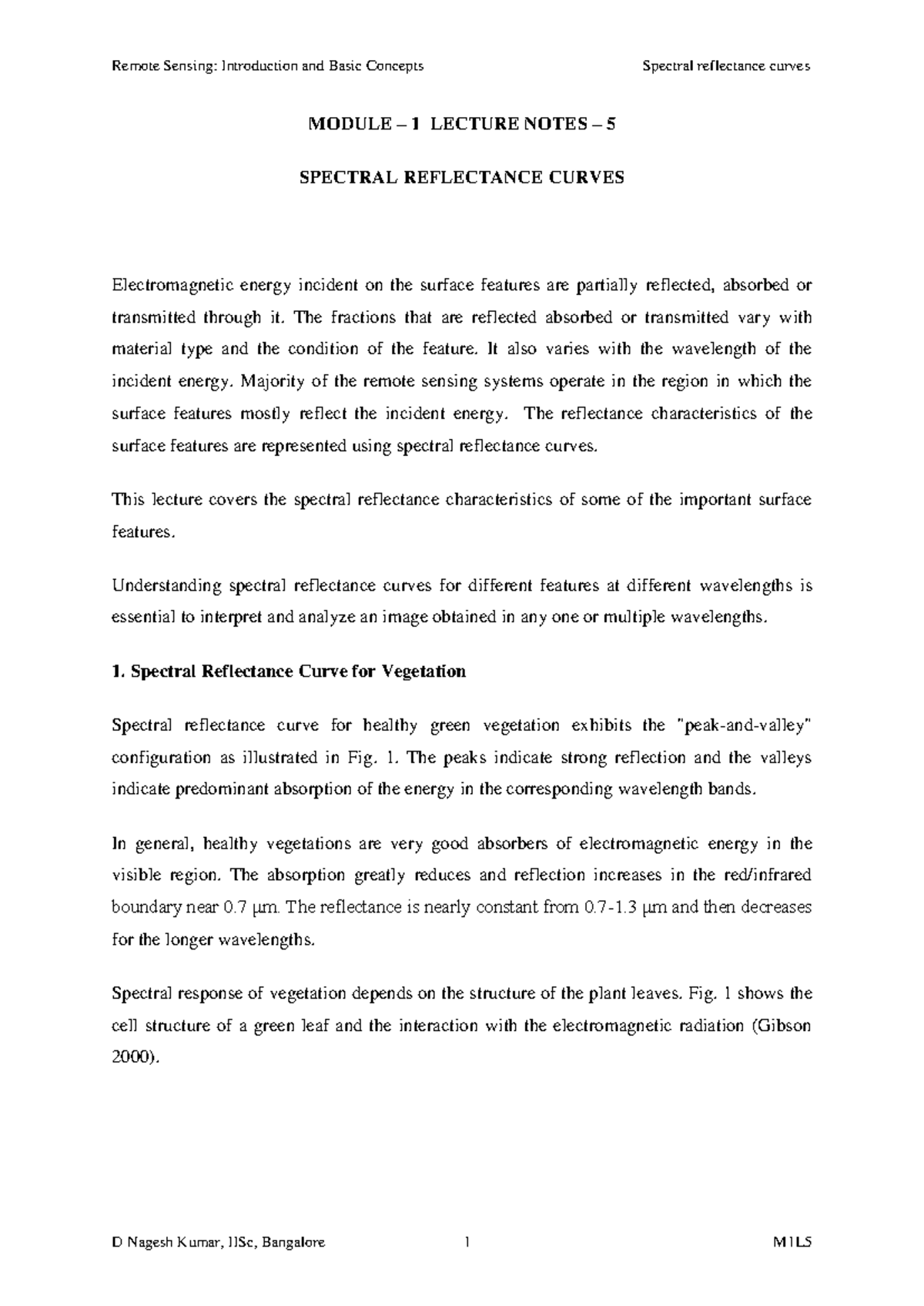 Nptel 5- RS - Good - MODULE – 1 LECTURE NOTES – 5 SPECTRAL REFLECTANCE ...