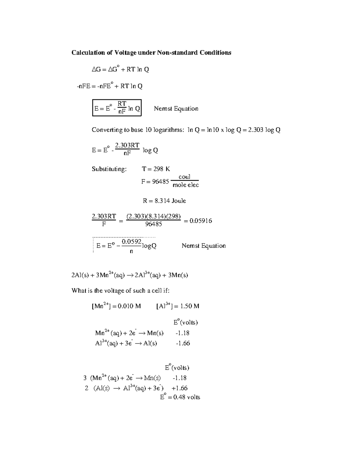 Gen Chem 2 - Lecture 21 - Calculation of Voltage under Non-standard ...