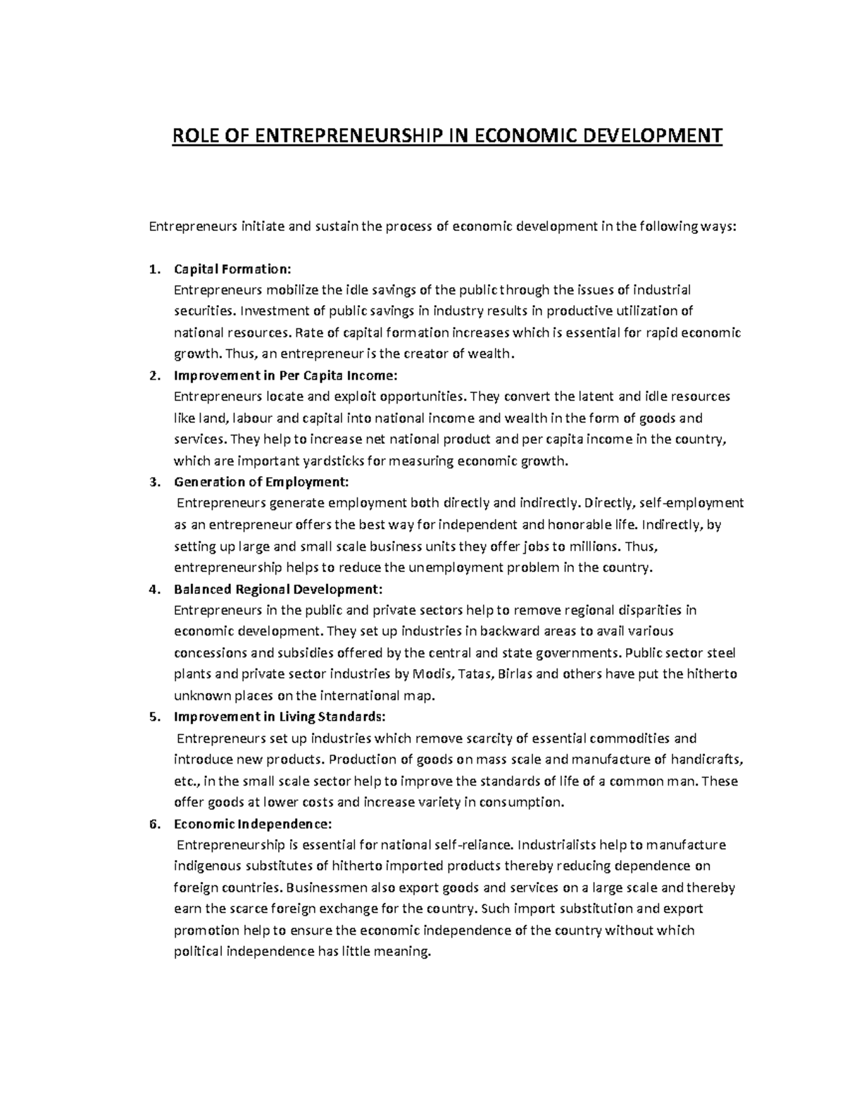 ROLE OF Entrepreneurship IN Economic Development - ROLE OF ...