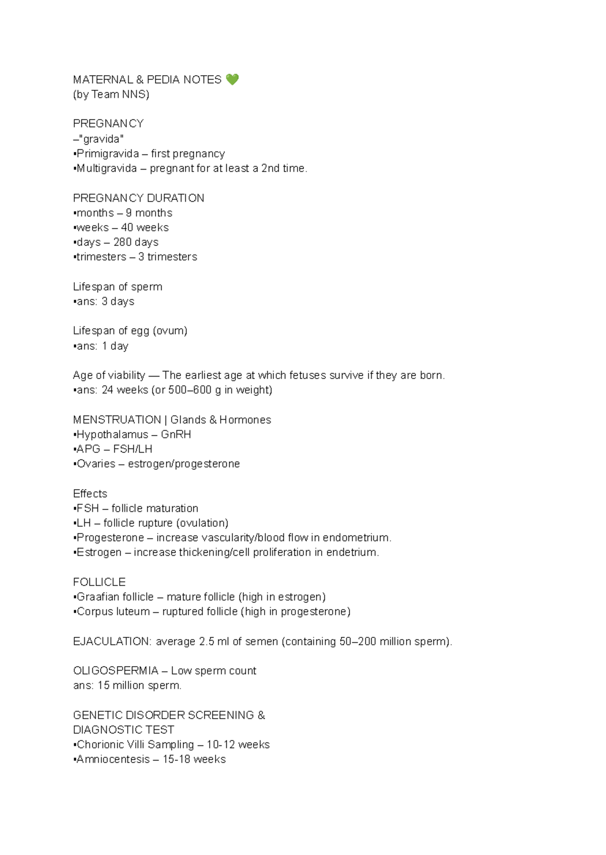 Maternal and child - MATERNAL & PEDIA NOTES 💚 (by Team NNS) PREGNANCY ...