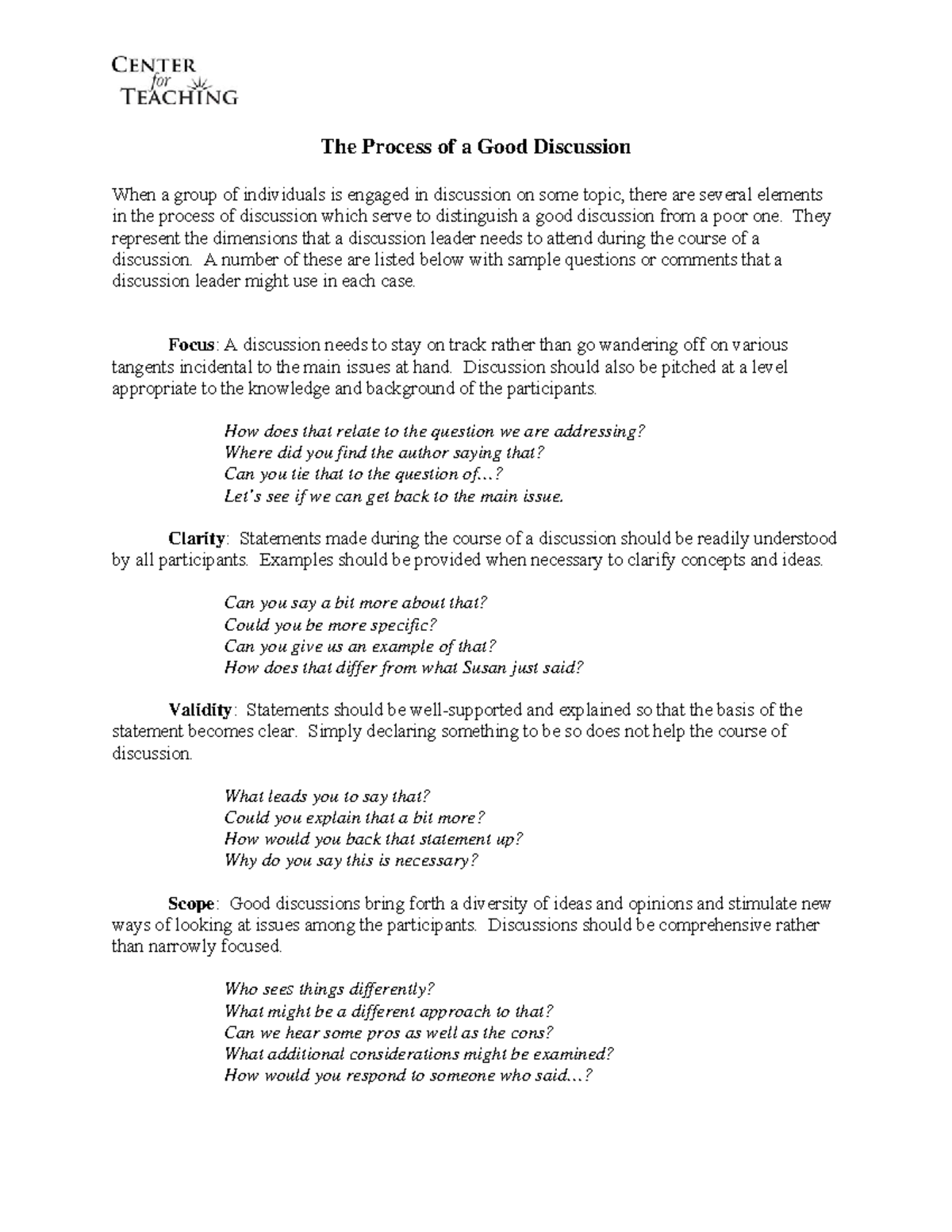 The Process of a Good Discussion ed - Life skills education - Delhi ...