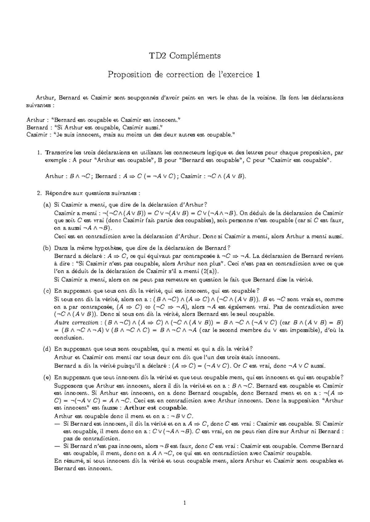 TD2 Complement corrige - TD2 Compl ́ements Proposition de correction de l’exercice 1 Arthur ...