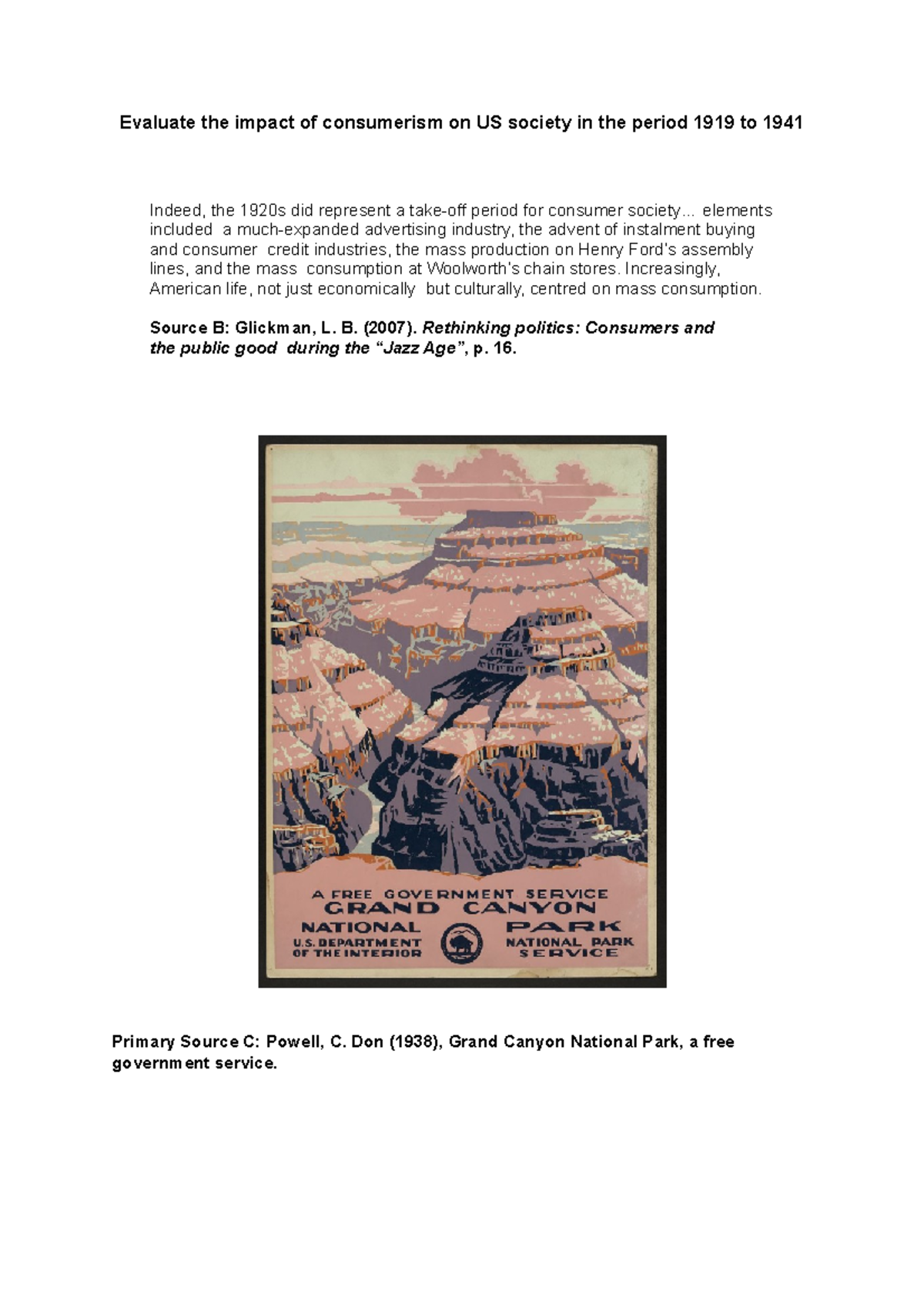 Modern History Task 2 - n/a - Evaluate the impact of consumerism on US ...