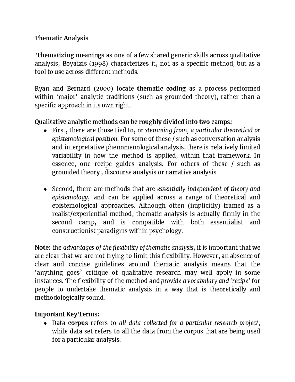 Thematic Analysis Reviewer - Thematic Analysis Thematizing meanings as ...