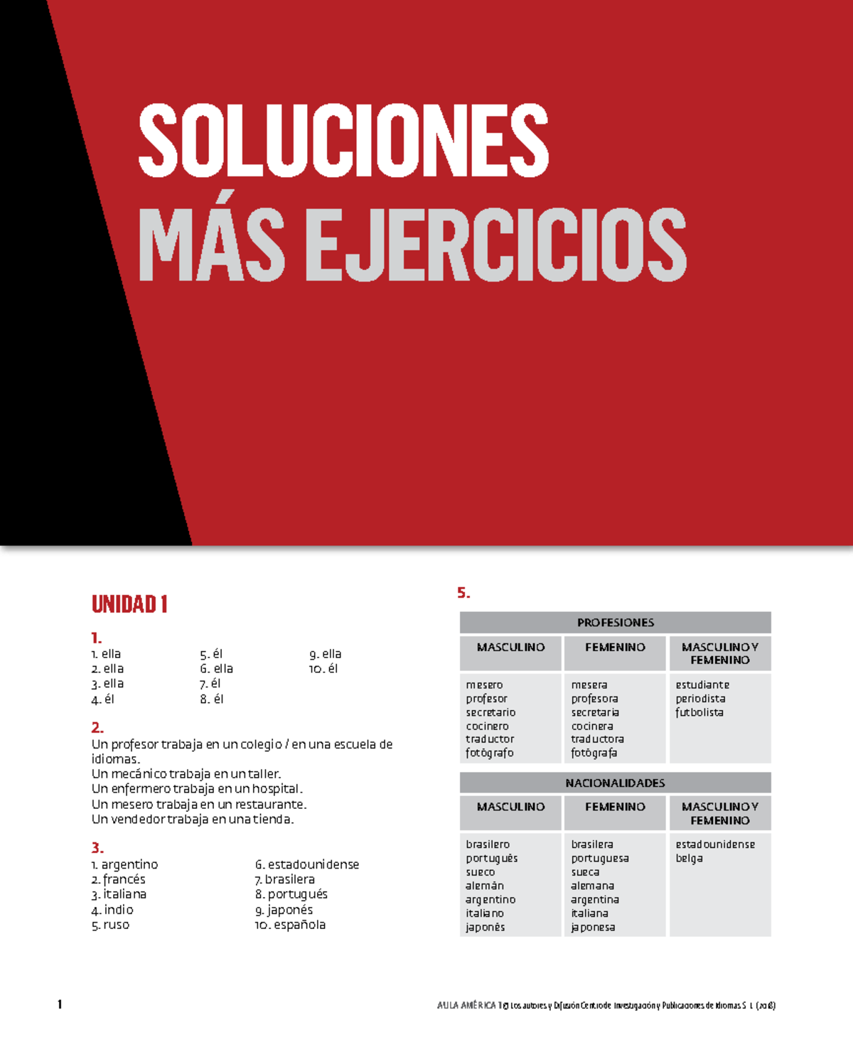 Spanish 1000 Answer key - SOLUCIONES SOLUCIONES MÁS EJERCICIOS UNIDAD 1 ...
