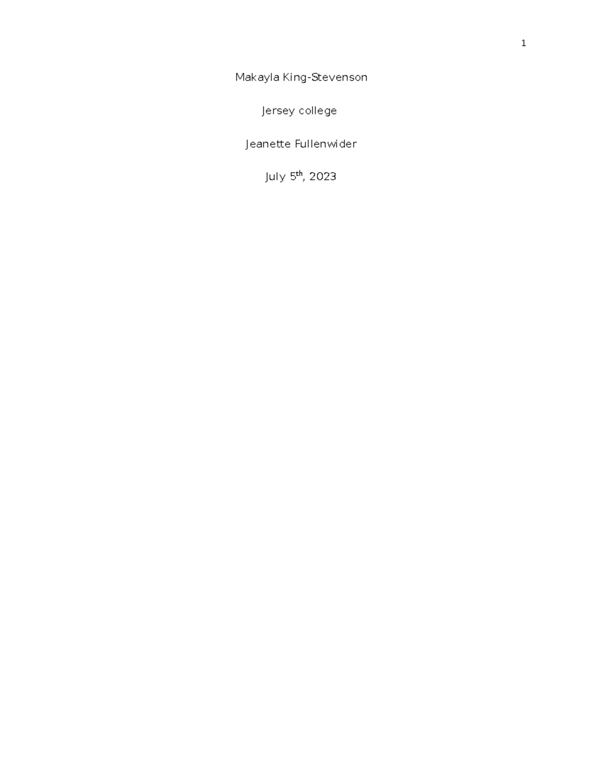 Analysis Paper - Makayla King-Stevenson Jersey college Jeanette ...