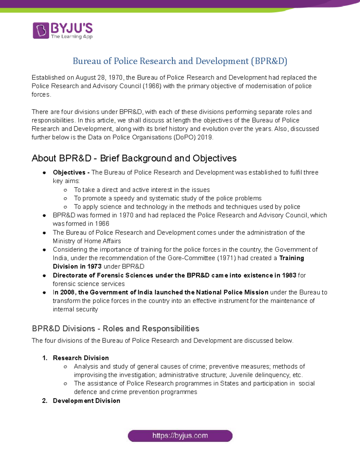 Bureau of Police Research and Development BPRD - There are four ...