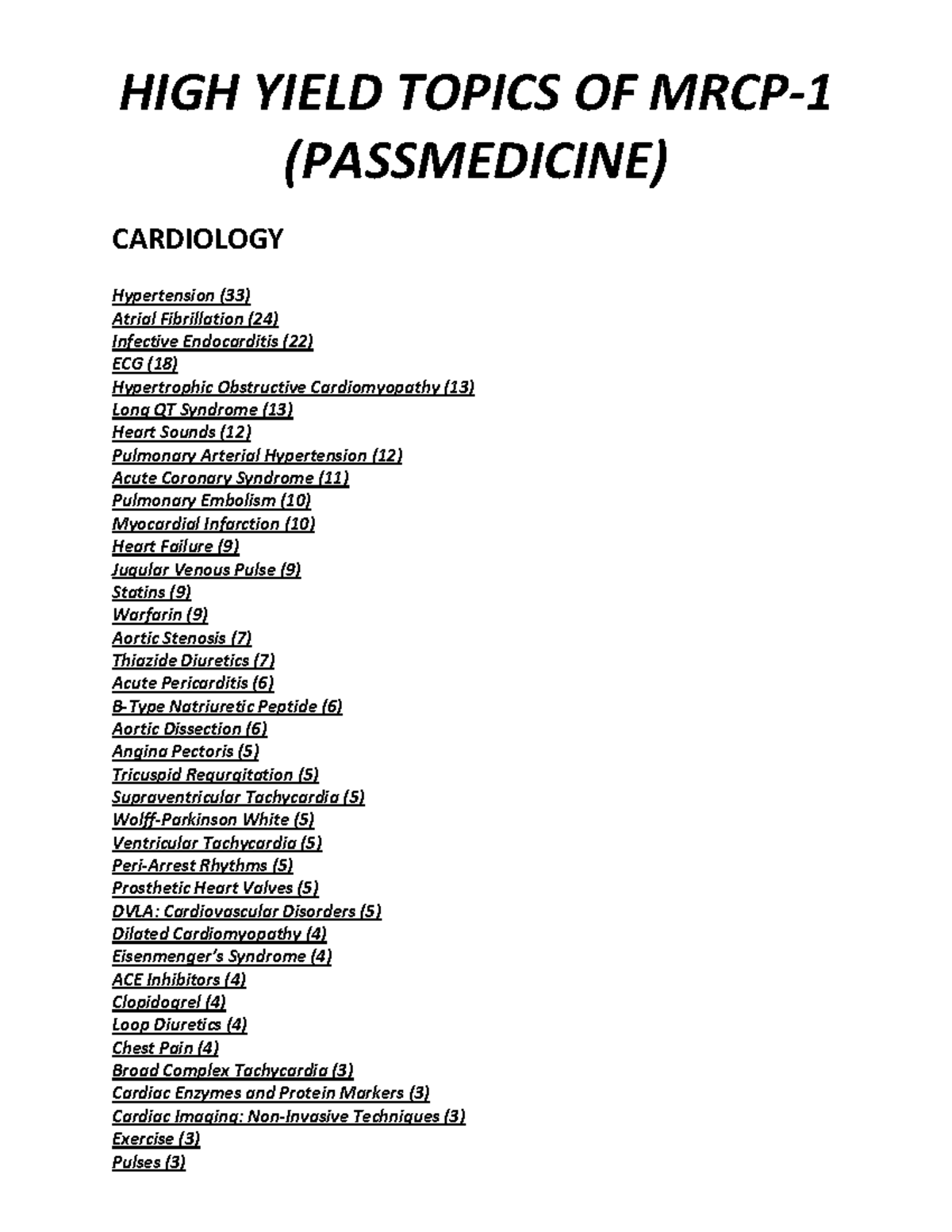 High Yield Topics Passmedicine - HIGH YIELD TOPICS OF MRCP- (PASSMEDICINE) CARDIOLOGY ...